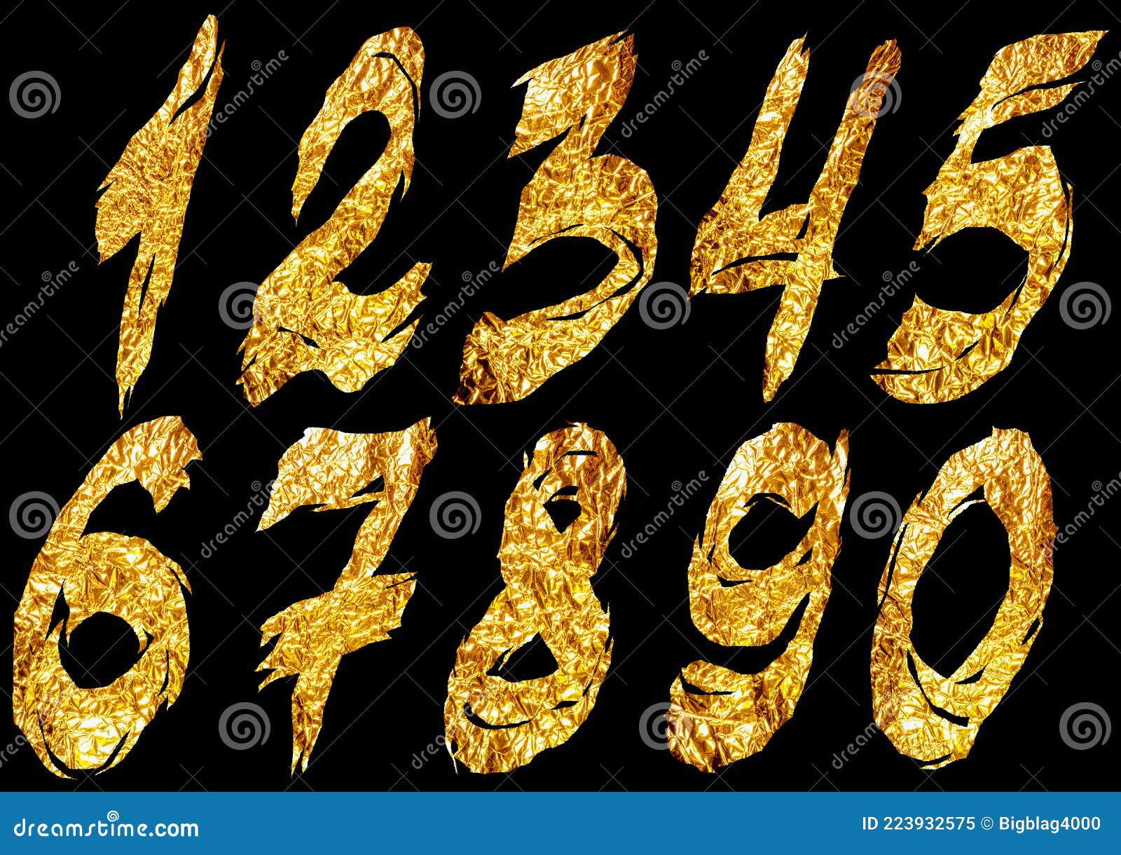 Golden Foil Ragged Arabic Numerals on Black Background. Stock ...
