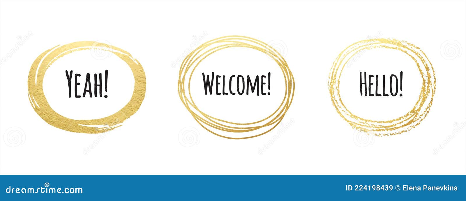 Golden Foil Vector Hand Drawn Round, Rounded, Oval Frames Set Stock ...