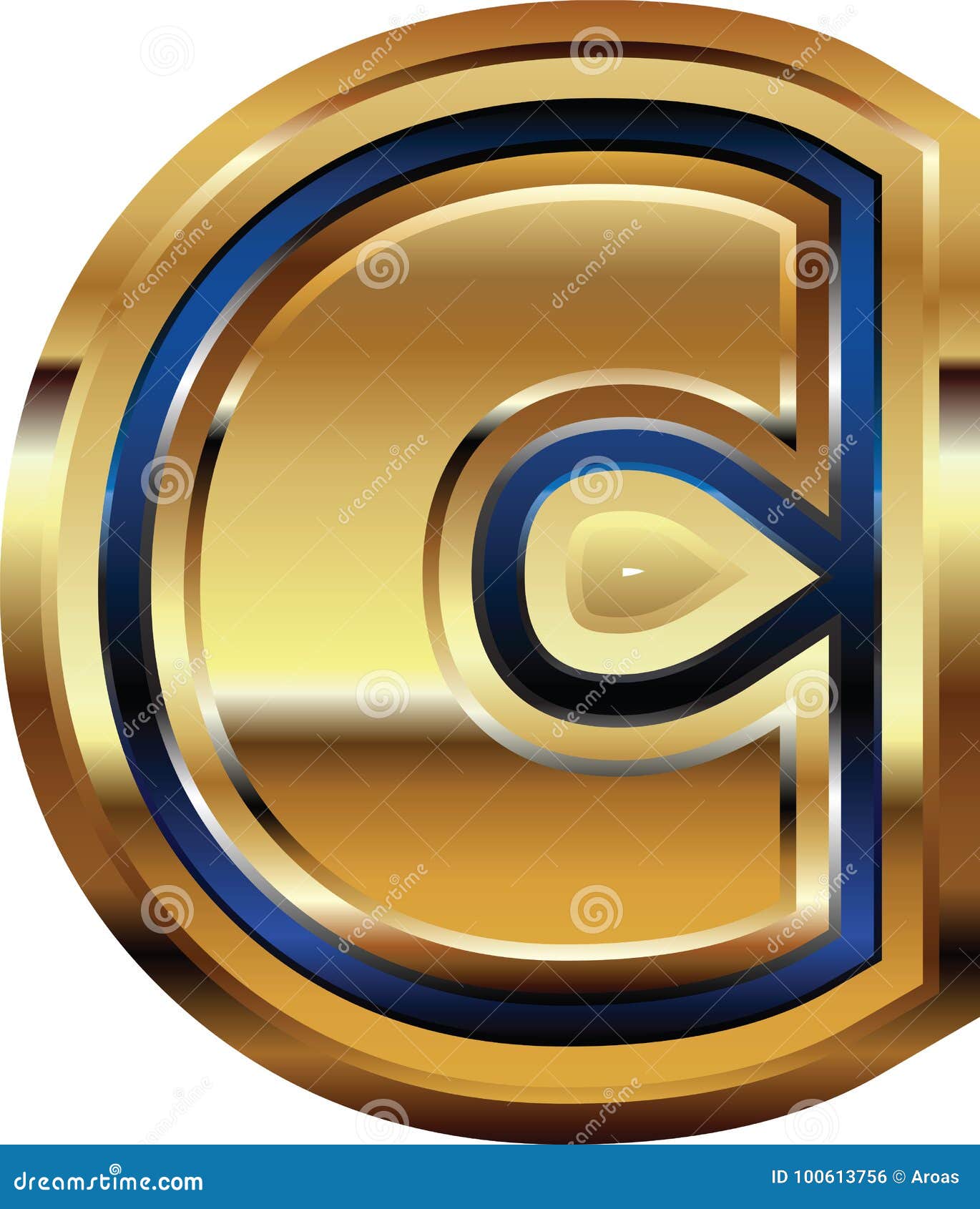 Golden Font Letter c stock vector. Illustration of isolated - 100613756