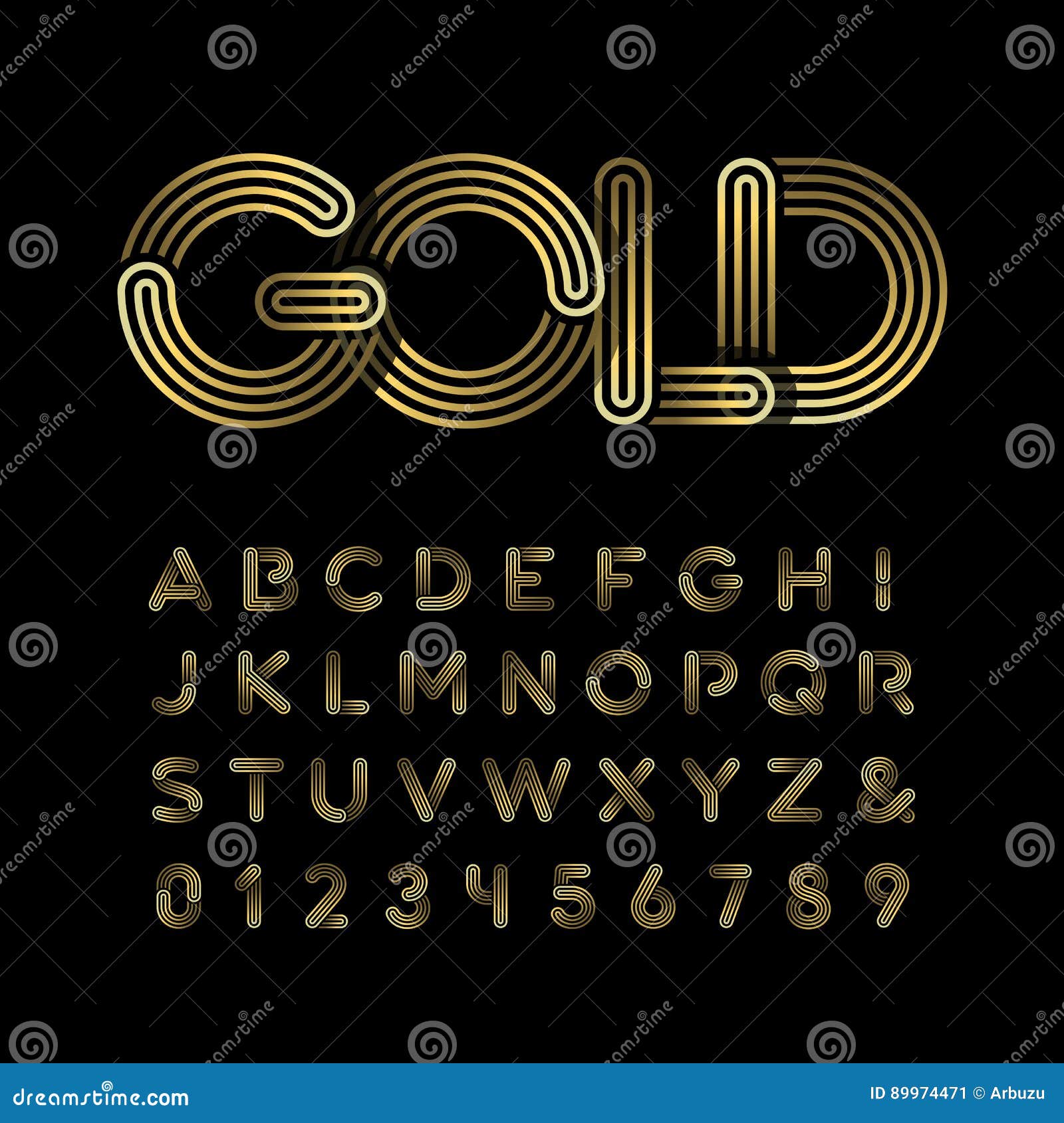 Golden Font. Vector Alphabet with Gold Effect Letters and Number Stock ...