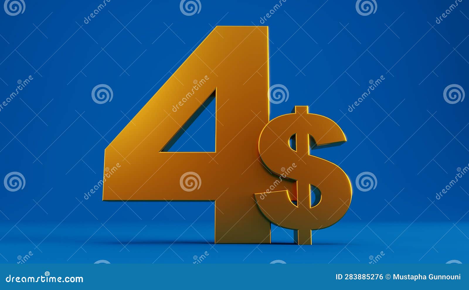 Golden Four Dollars Isolated on Colored Blue Background, Stock ...