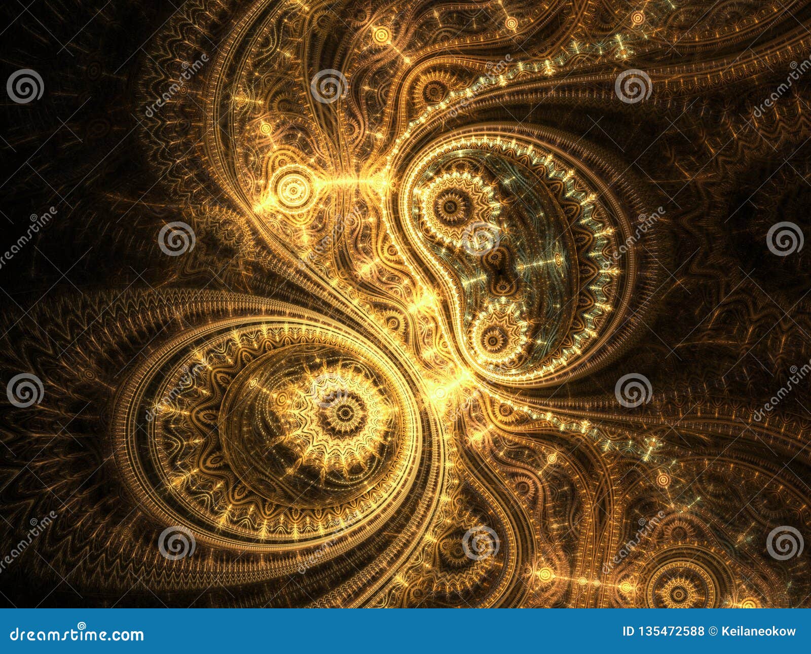 Golden fractal clockwork stock illustration. Illustration of decorative ...