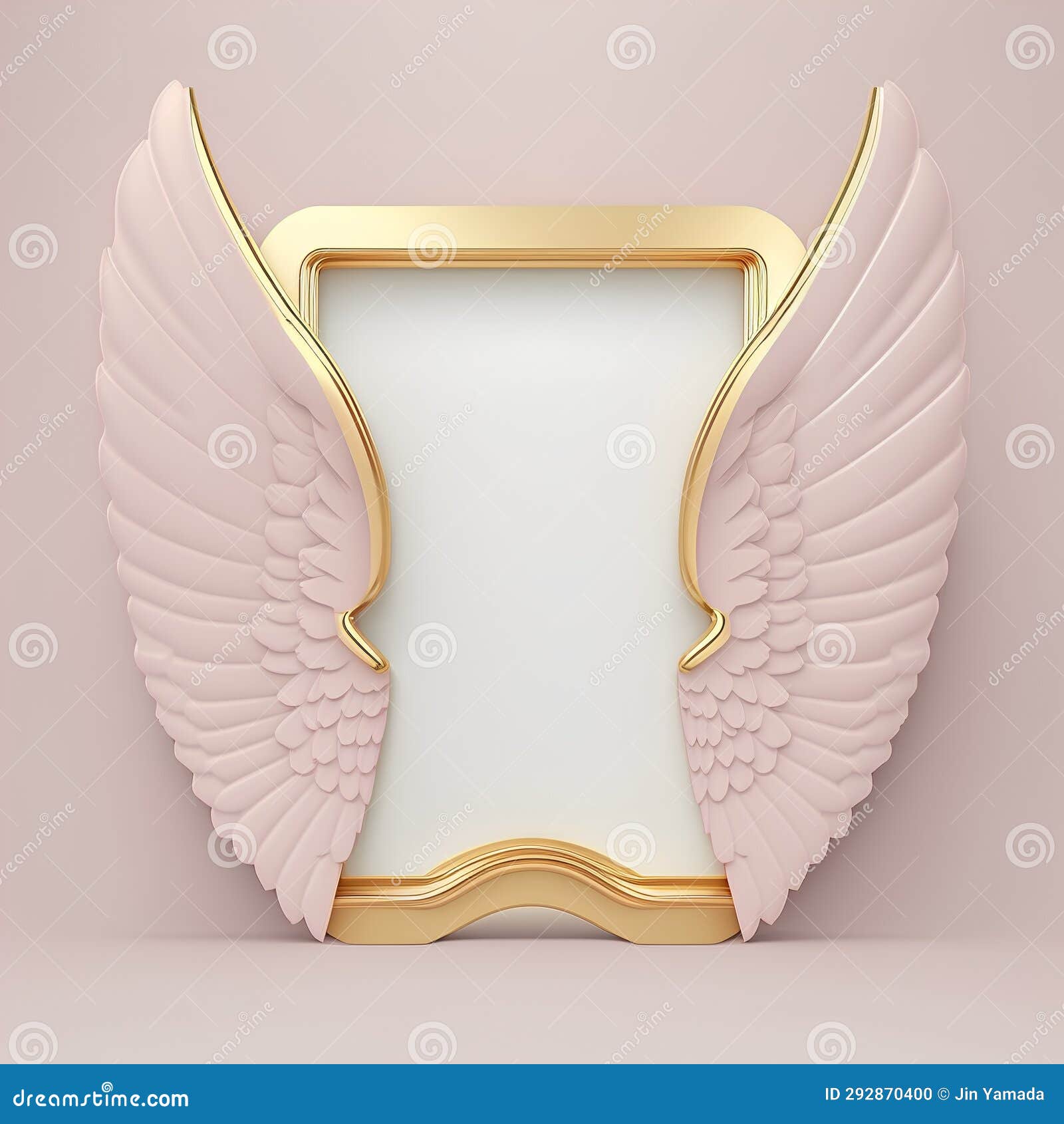 Golden Frame with Angel Wings on a Pink Background. 3d Rendering Stock ...
