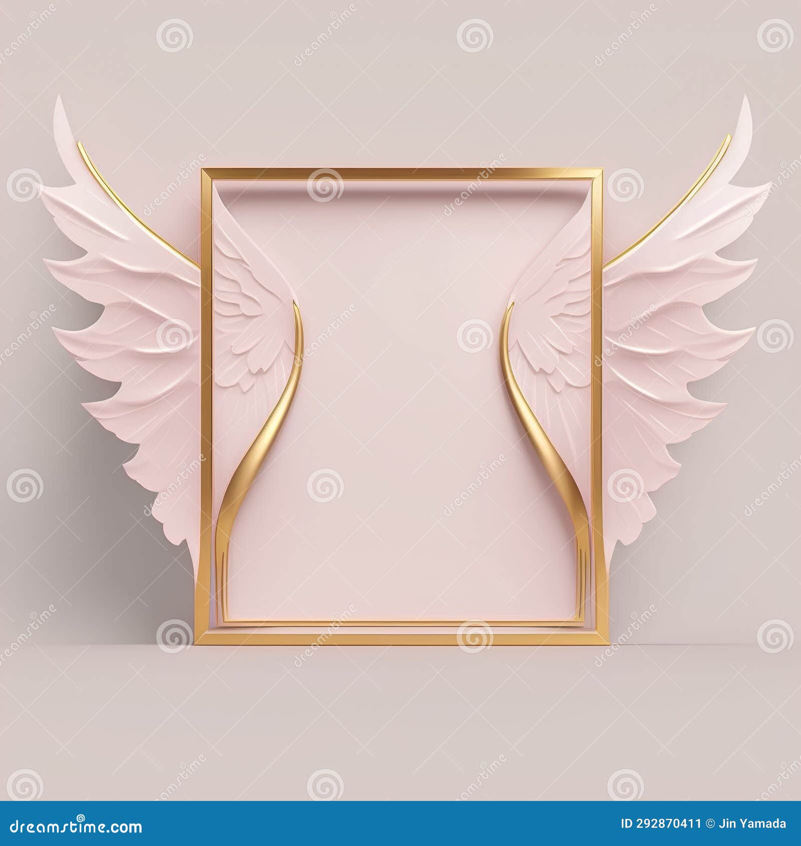 Golden Frame with Angel Wings on a Pink Background. 3d Rendering Stock ...