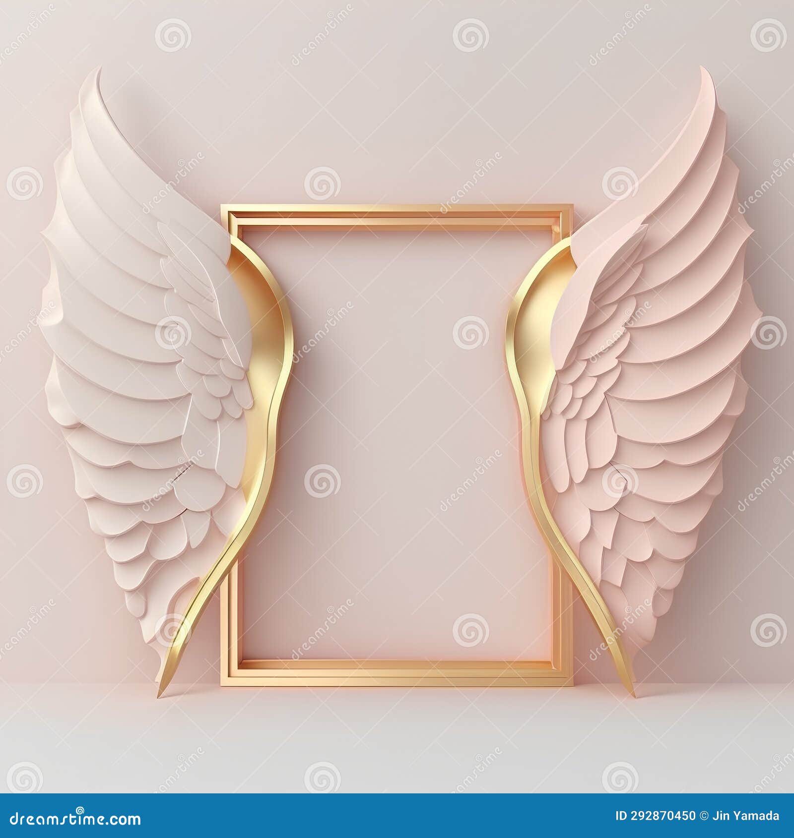 Golden Frame with Angel Wings on a Pink Background. 3d Rendering Stock ...