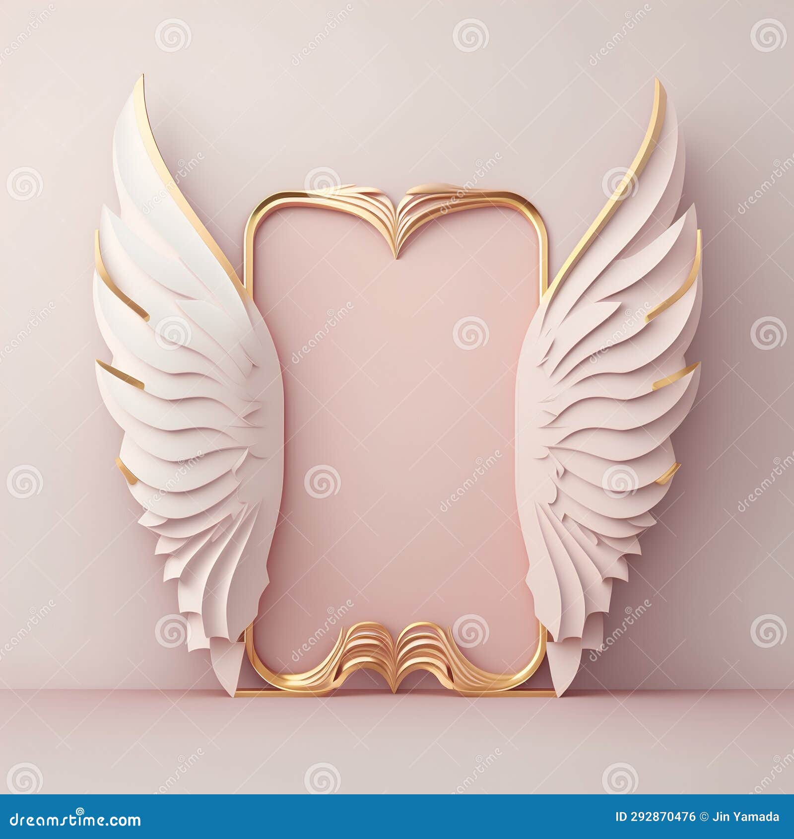 Golden Frame with Angel Wings on a Pink Background. 3d Rendering Stock ...