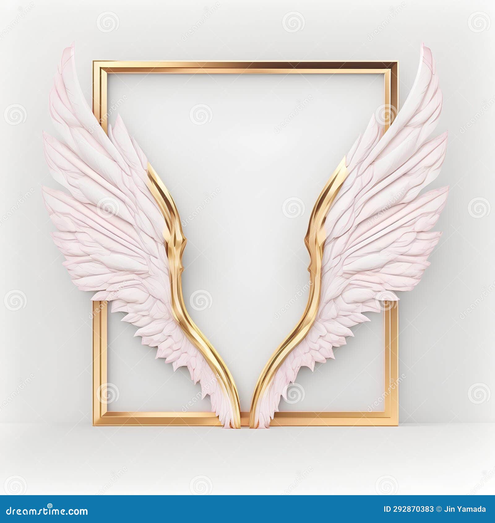 Golden Frame with Angel Wings on a White Background. 3d Rendering Stock ...