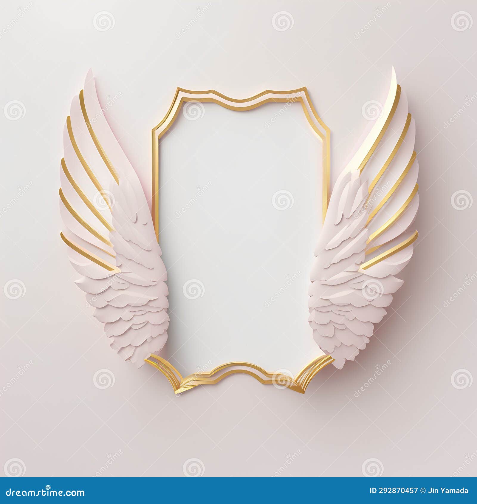 Golden Frame with Angel Wings on a White Background. 3d Rendering Stock ...