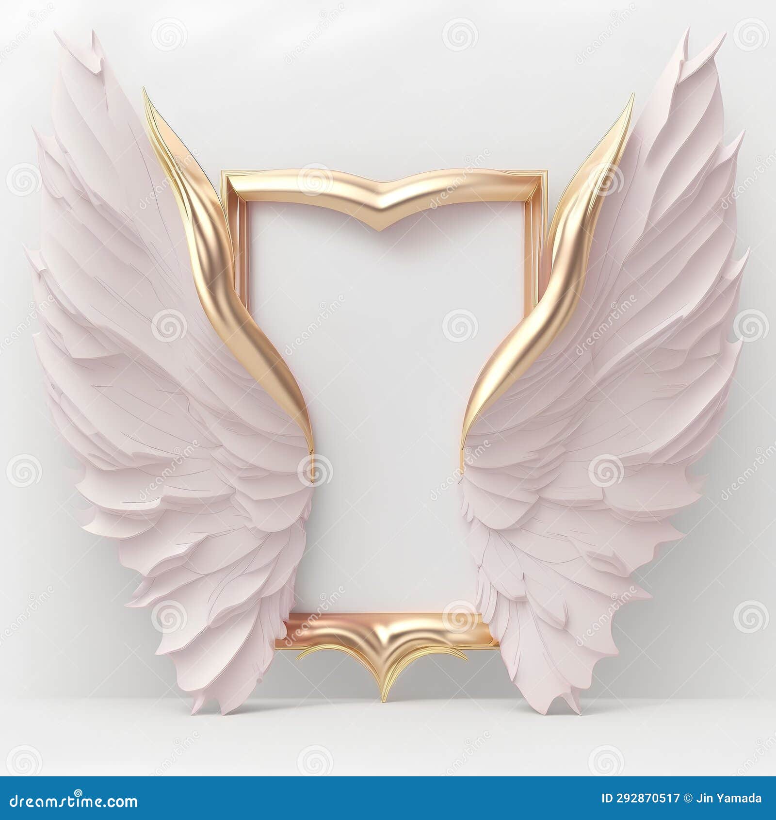 Golden Frame with Angel Wings on a White Background. 3d Rendering Stock ...