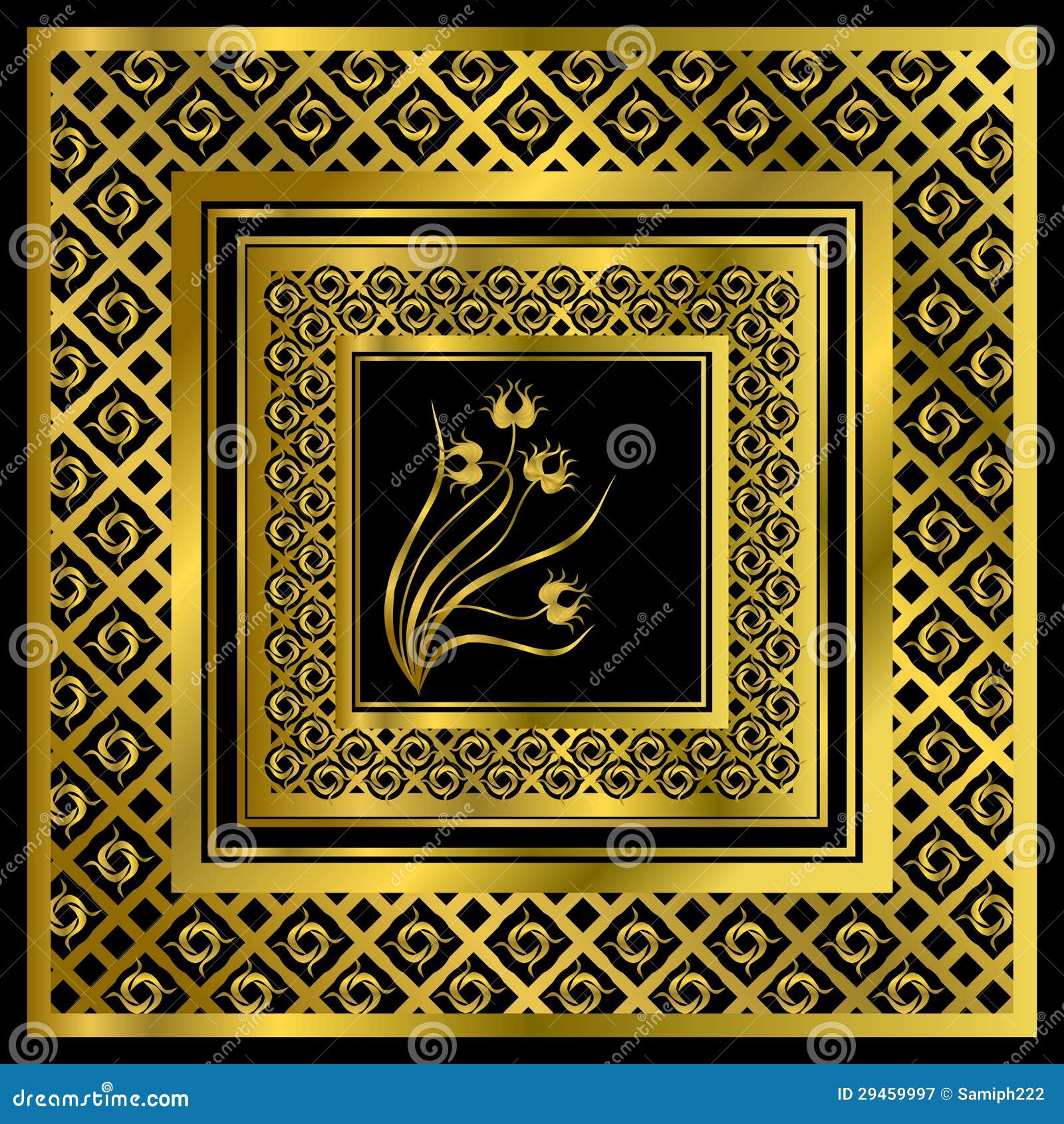 Golden Frame with Arabesque Stock Vector - Illustration of mosaic ...