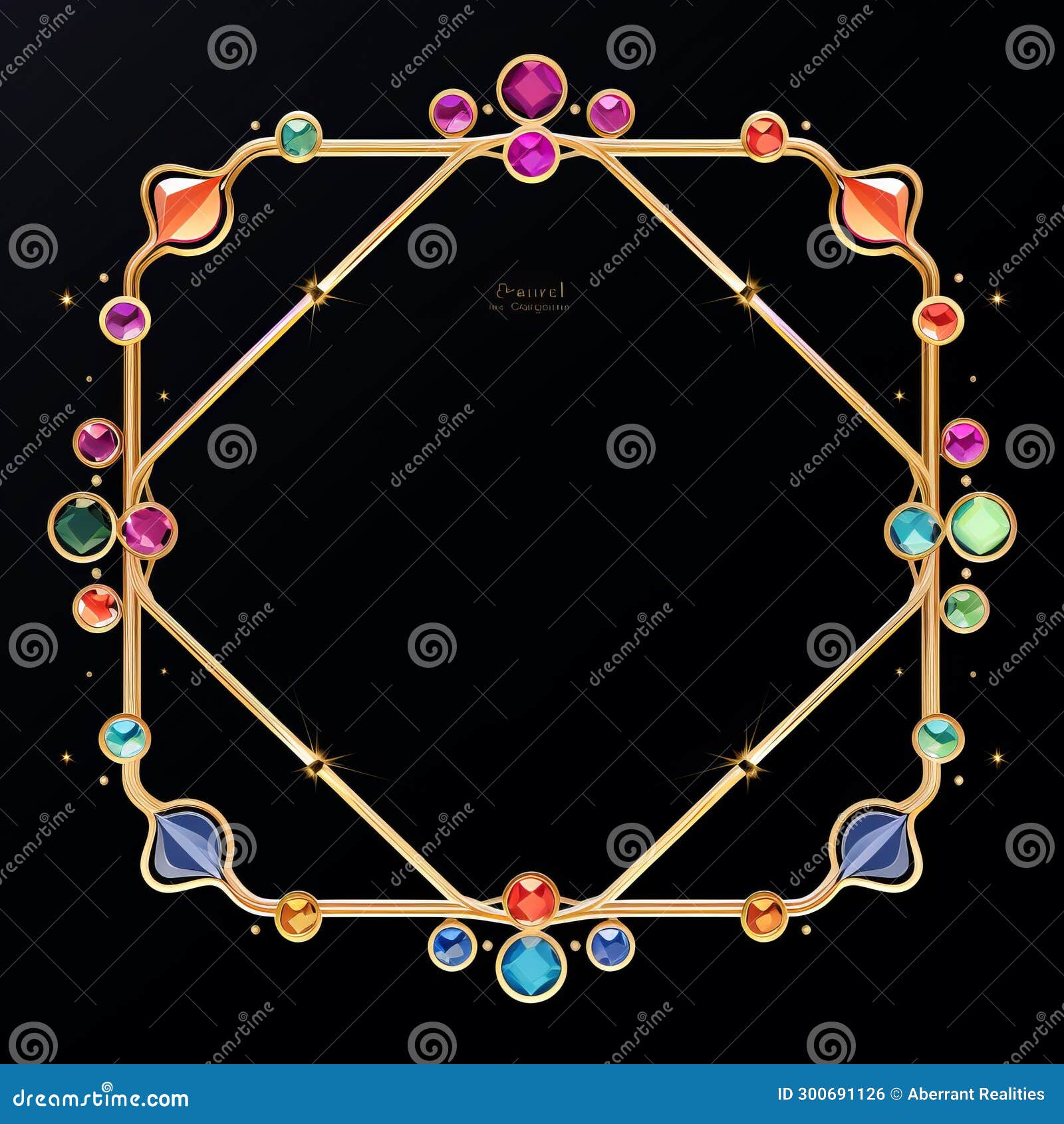 Golden Frame with Colorful Gems on a Black Background Stock Photo ...