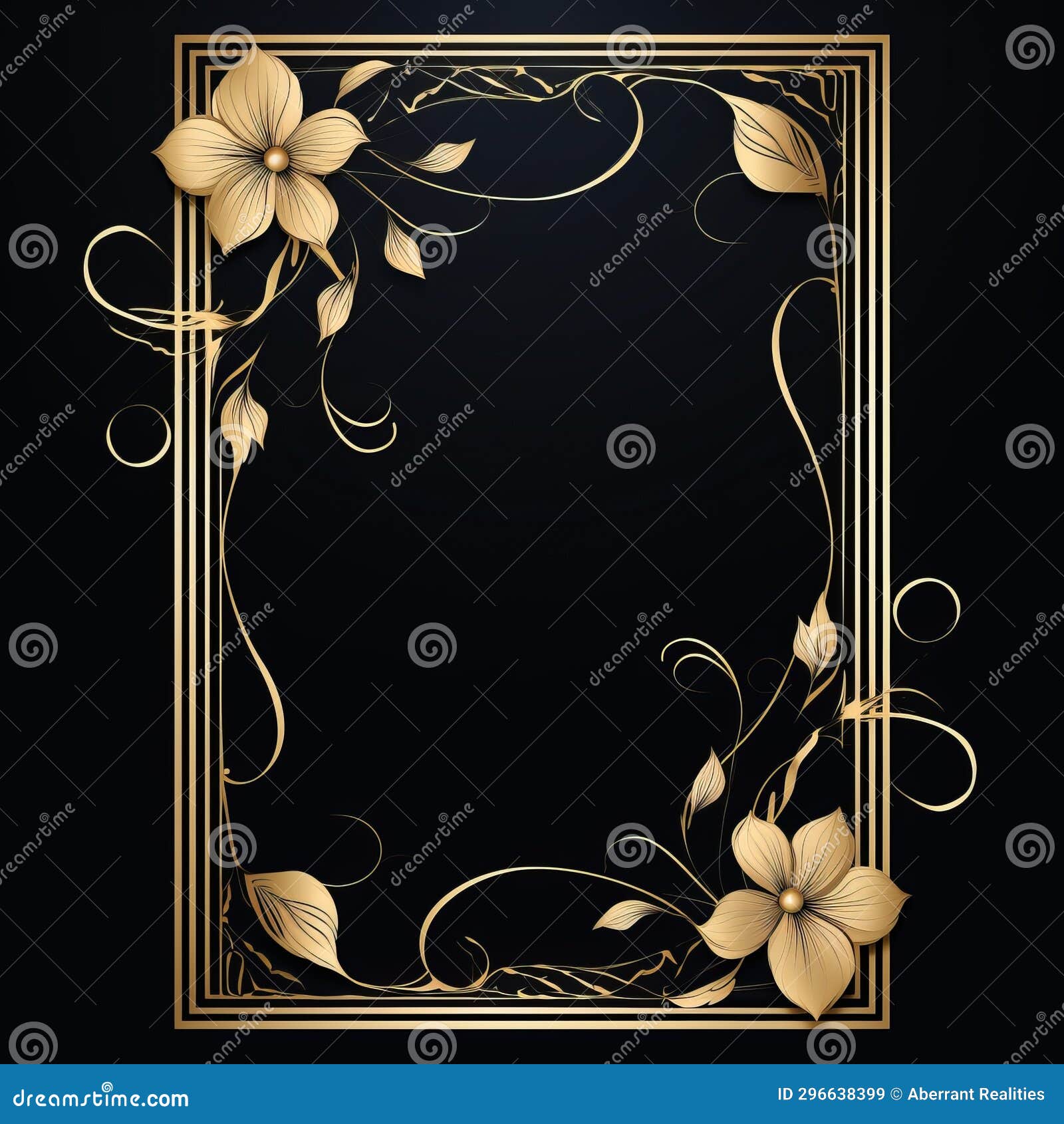 Golden Frame with Flowers on a Black Background Stock Illustration ...