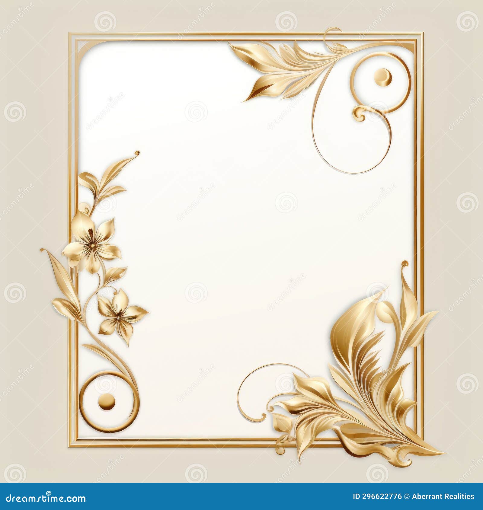 A Golden Frame with Flowers and Leaves on a Beige Background Stock ...