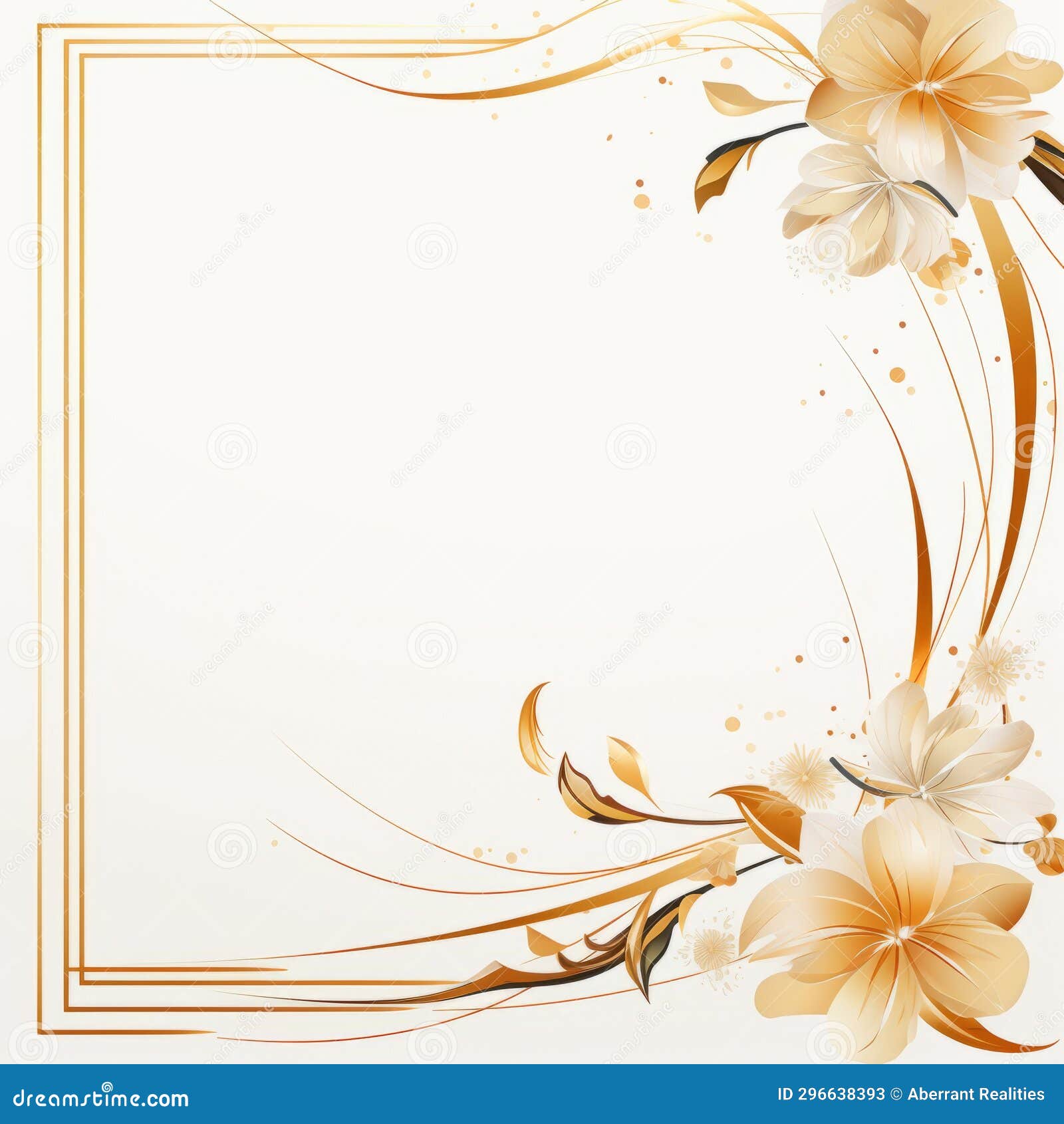 Golden Frame with Flowers and Leaves on a White Background Stock ...