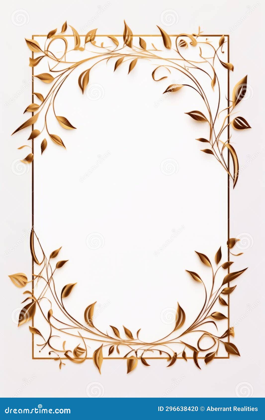 Golden Frame with Leaves and Vines on a White Background Stock ...