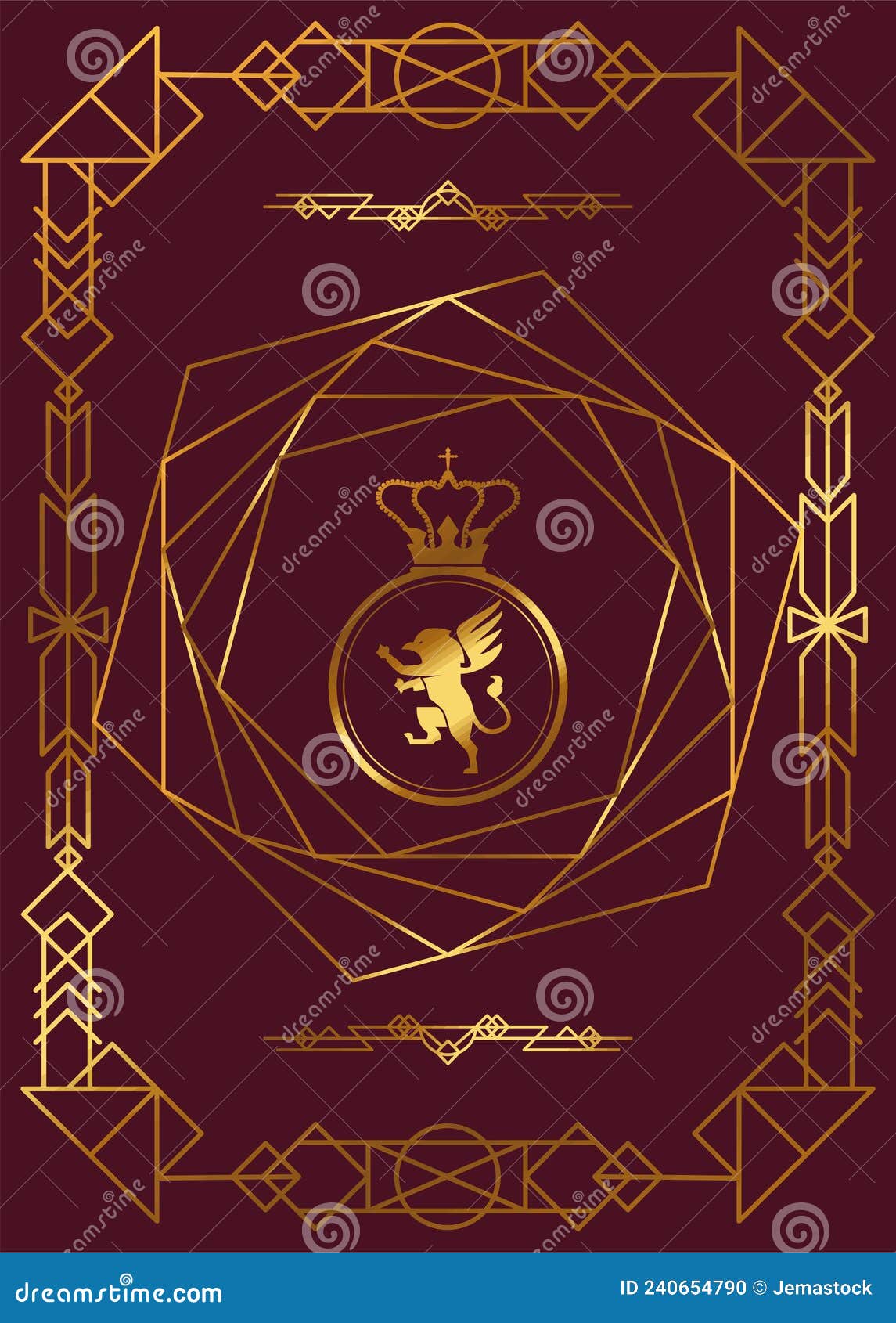 Golden frame with lion stock vector. Illustration of royal - 240654790