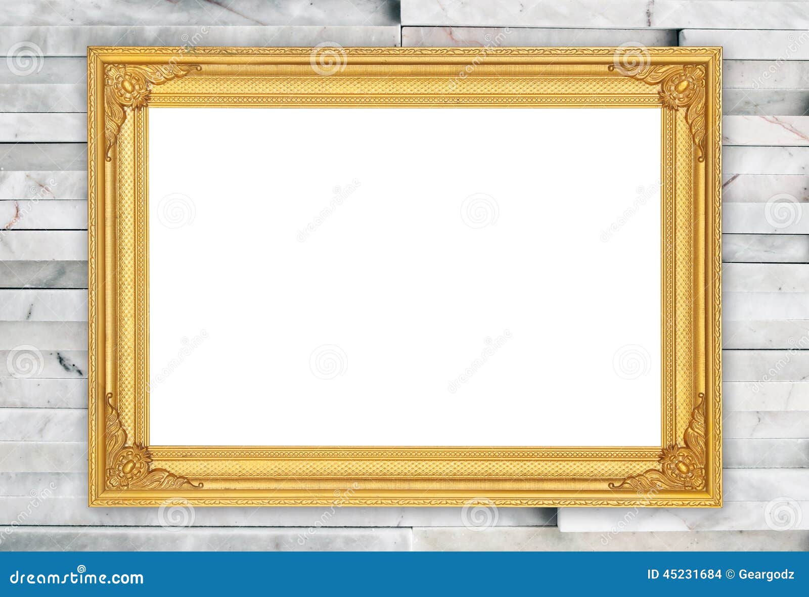 Golden Frame on Modern Marble Wall Stock Photo - Image of object, space ...