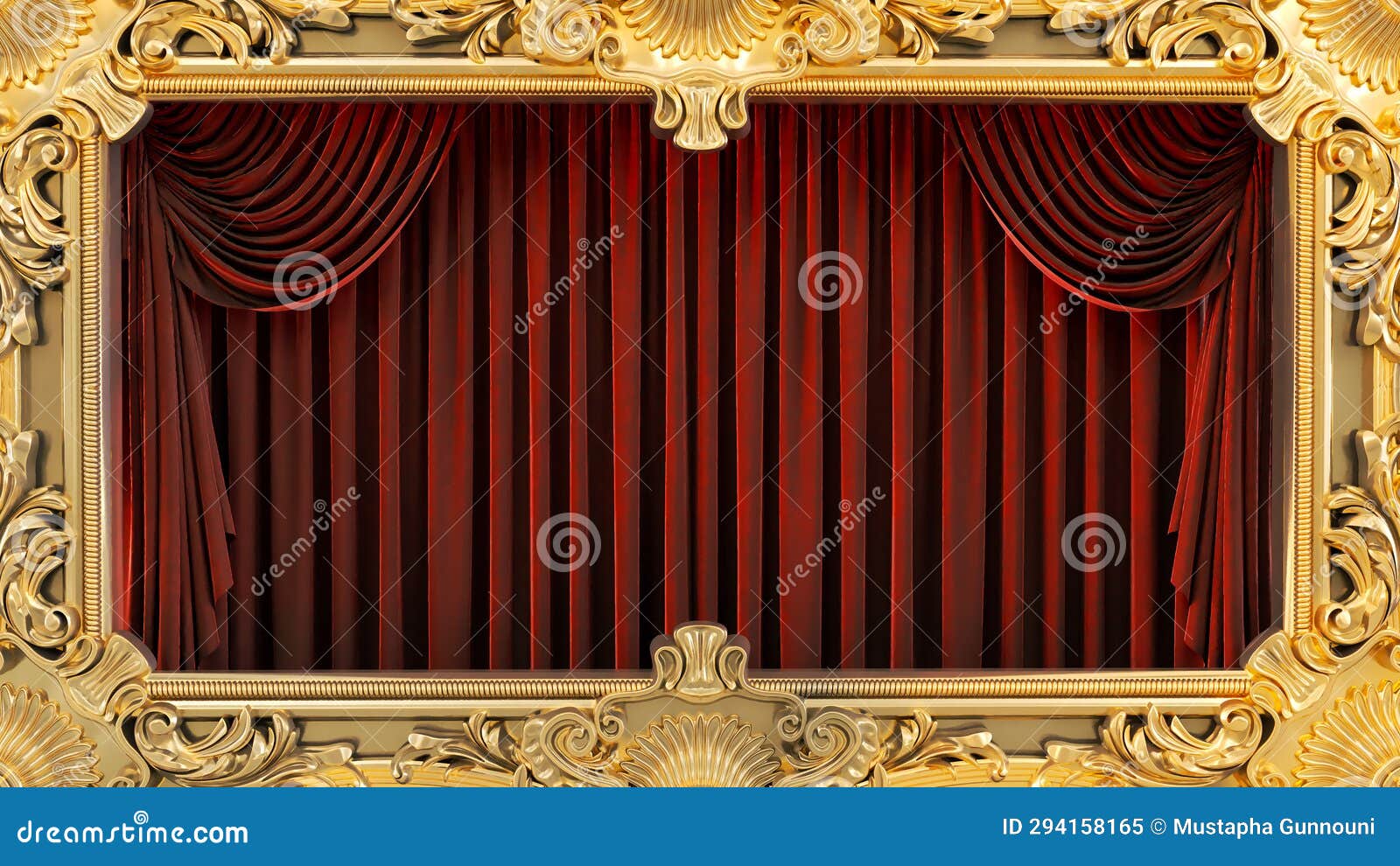 Golden Frame on a Red Curtain Background Stock Illustration ...