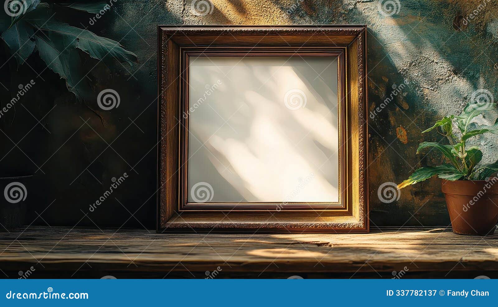 Golden Frame with Sun Rays and Greenery, Minimalist Interior Design ...