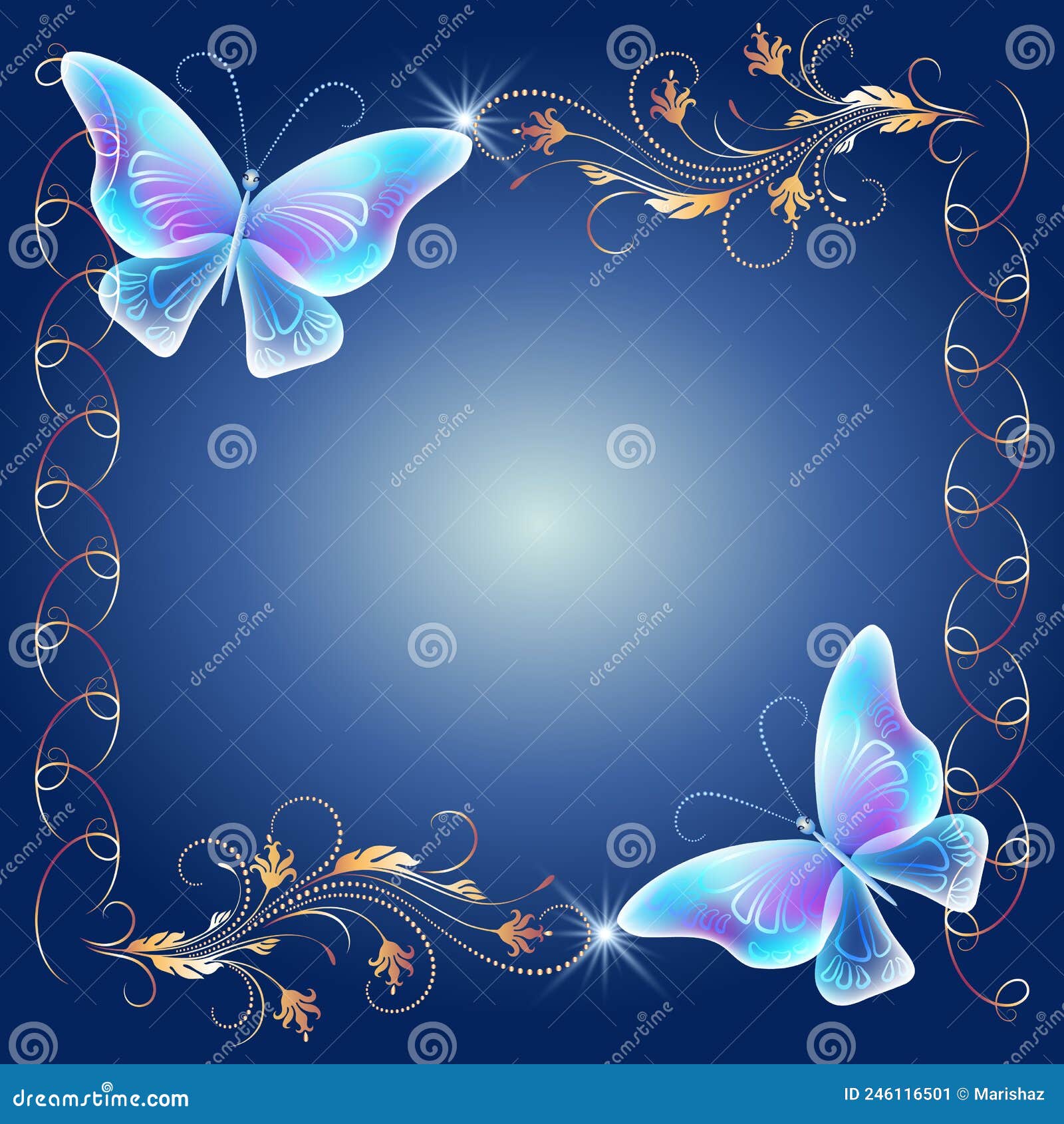 Golden Frame with Transparent Butterflies Stock Vector - Illustration ...