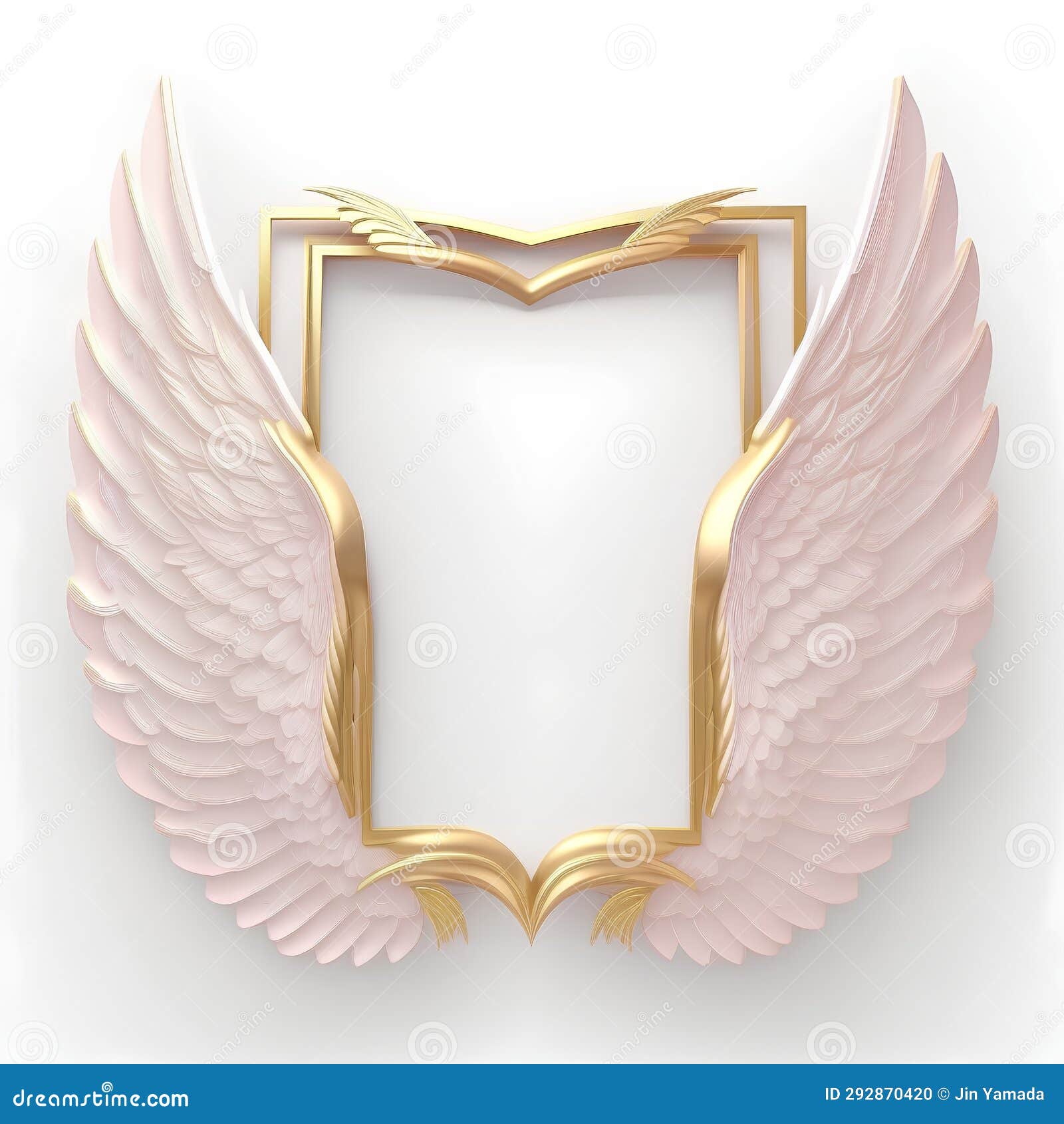 Golden Frame with Wings on a White Background. 3d Rendering Stock ...