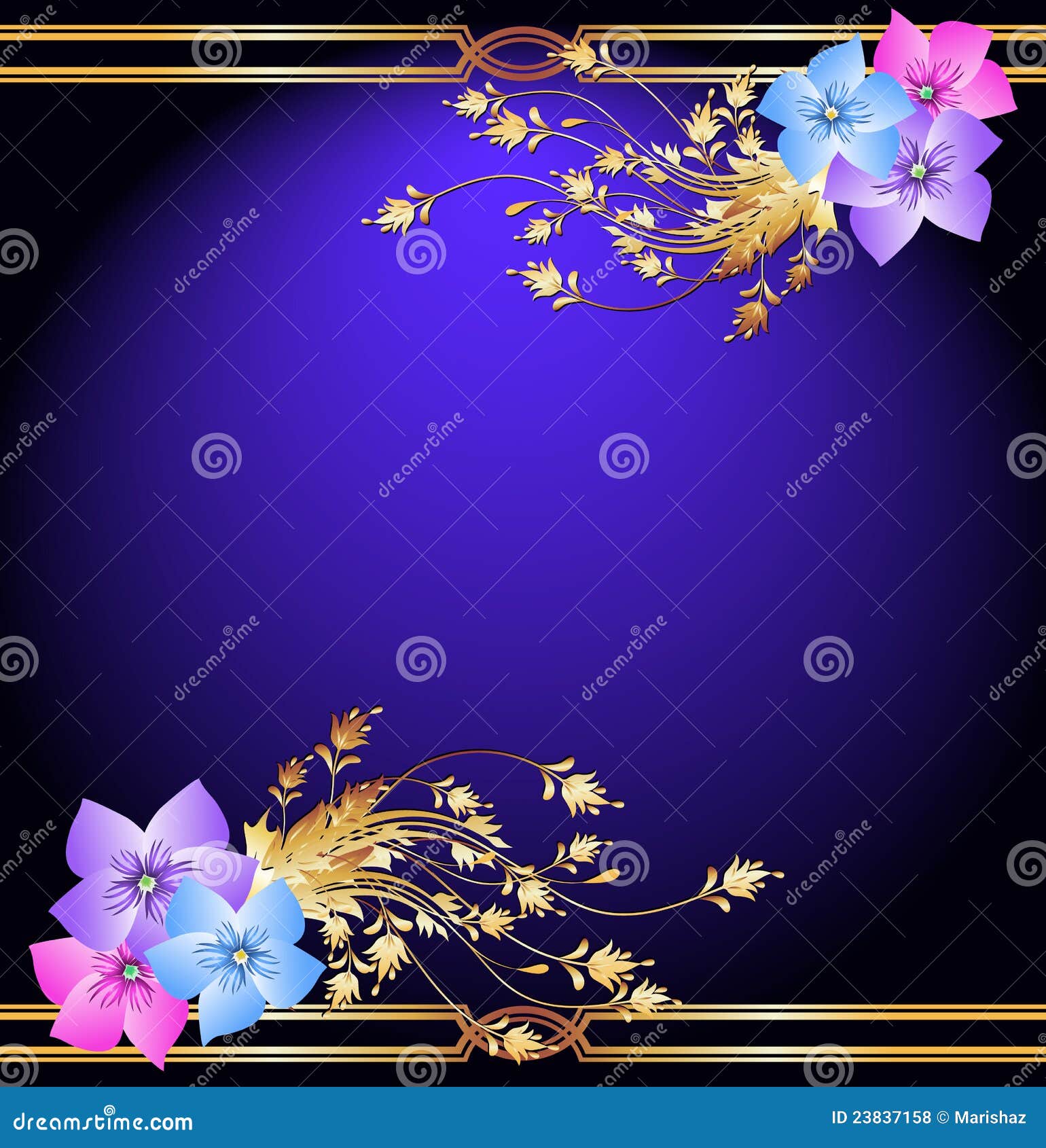 Golden frame wth flowers stock vector. Illustration of title - 23837158