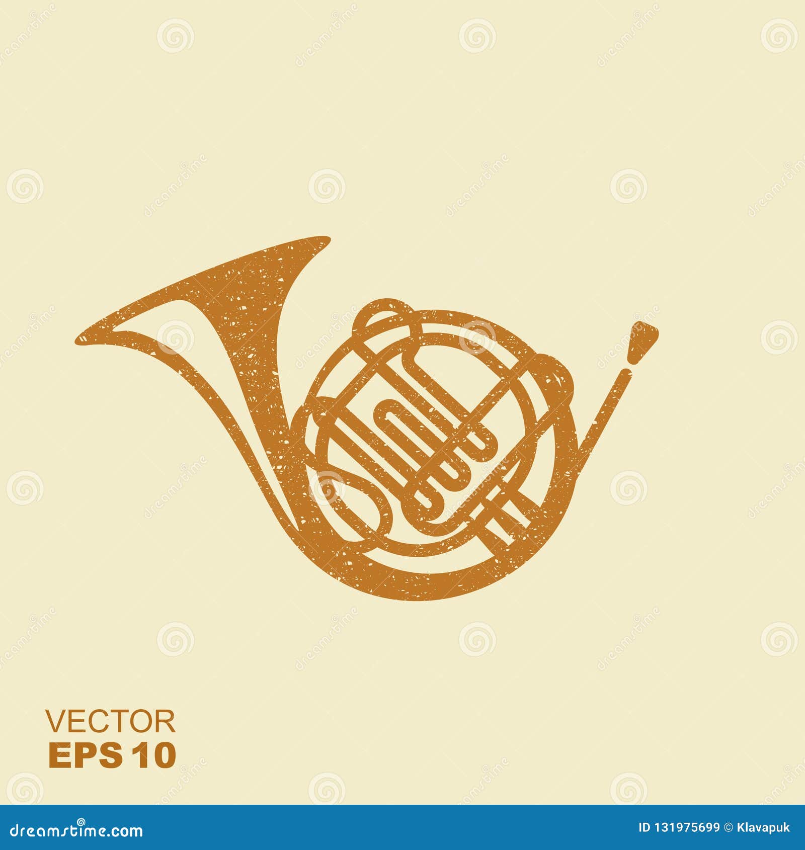 Golden French Horn Icon. Flat Icon with Scuffed Effect in a Separate ...
