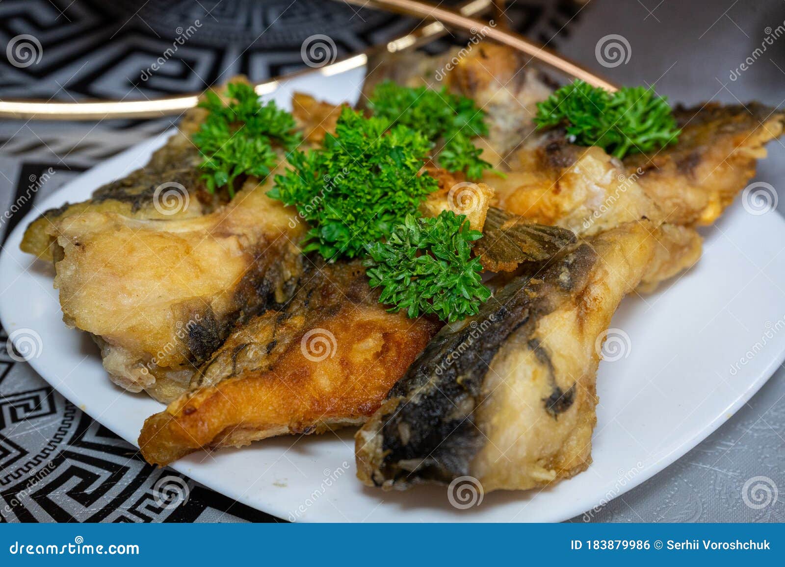Golden Fried Fish Decorated with Parsley Stock Photo - Image of roast ...