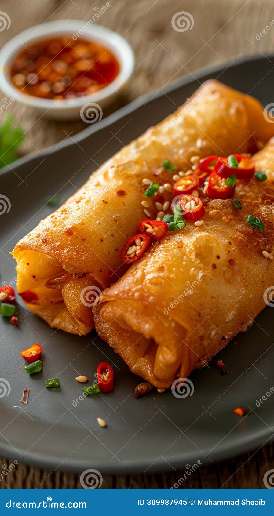 Golden Fried Spring Roll Served with a Side of Sauce Stock Illustration ...