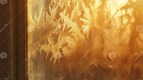 Golden Frost Patterns on Windowpane Stock Illustration - Illustration ...