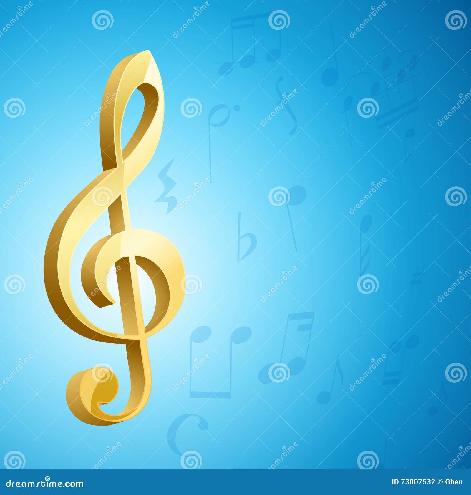 Golden G Clef Musical Key and Notes Over Blue Background Stock Vector ...