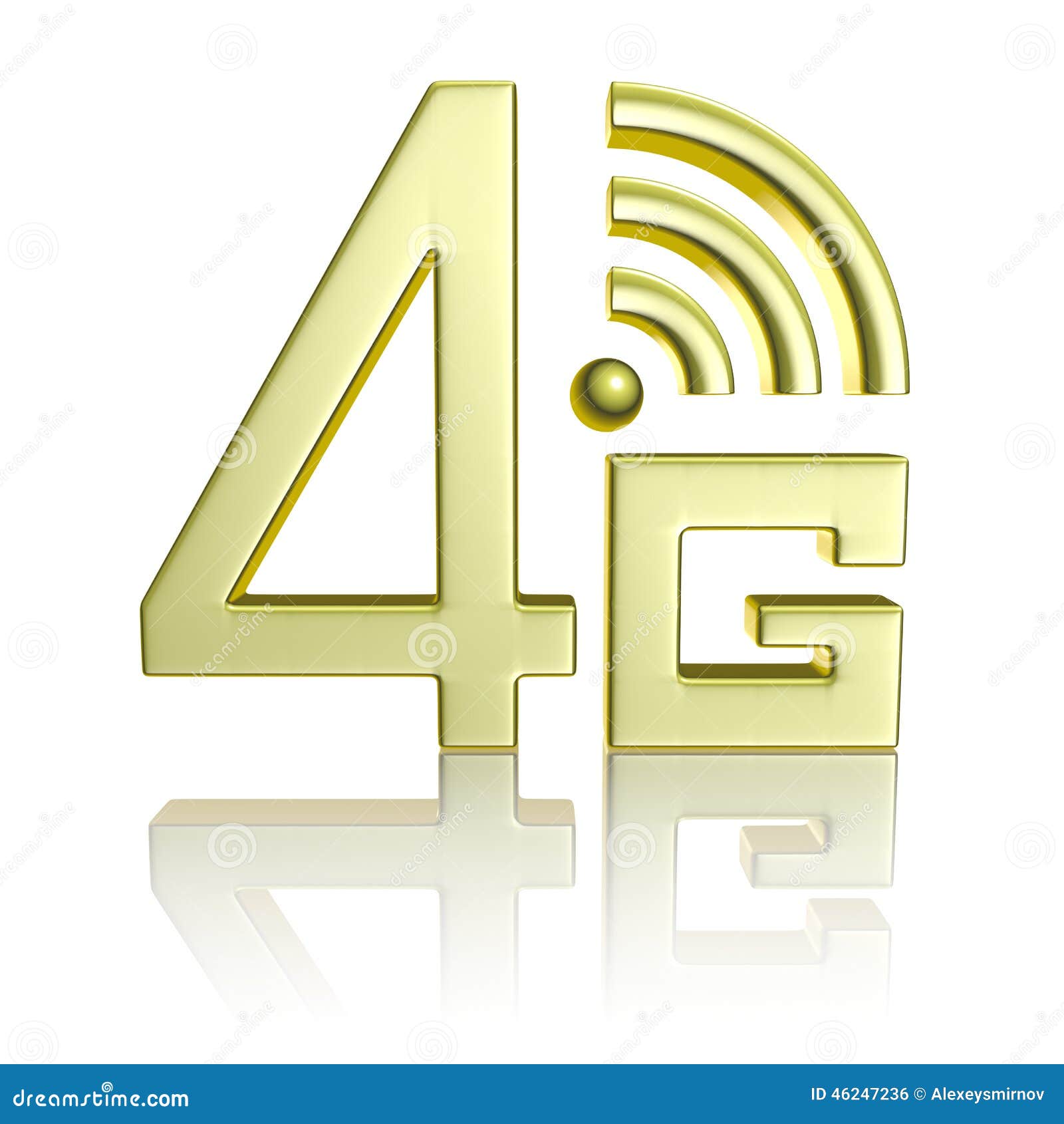 Golden 4G Symbol on White with Reflection Stock Illustration ...