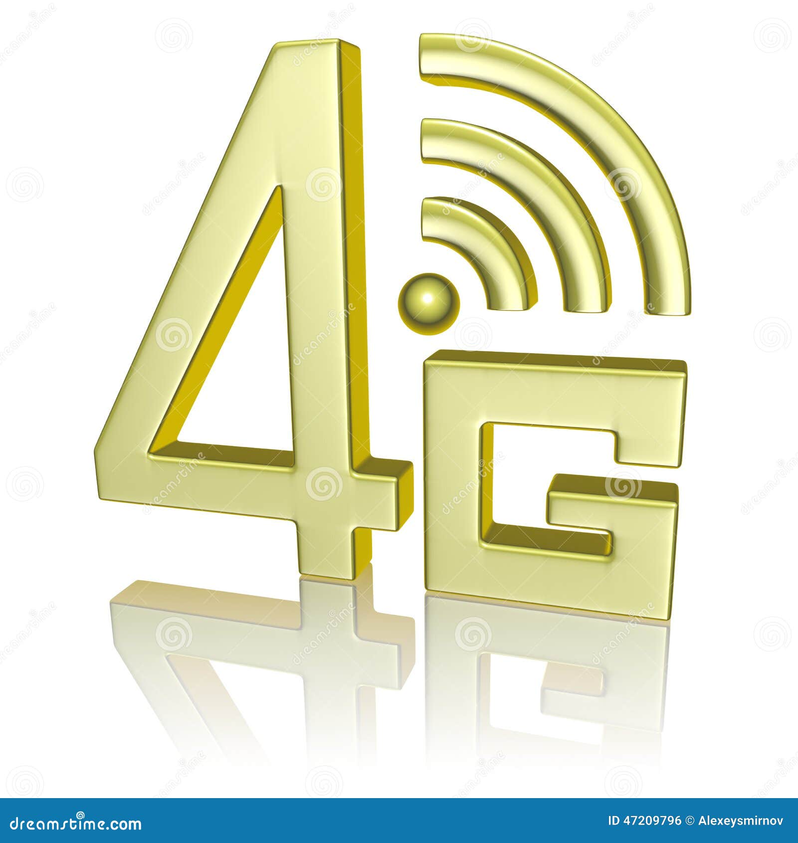 Golden 4G Symbol on White with Reflection Stock Illustration ...