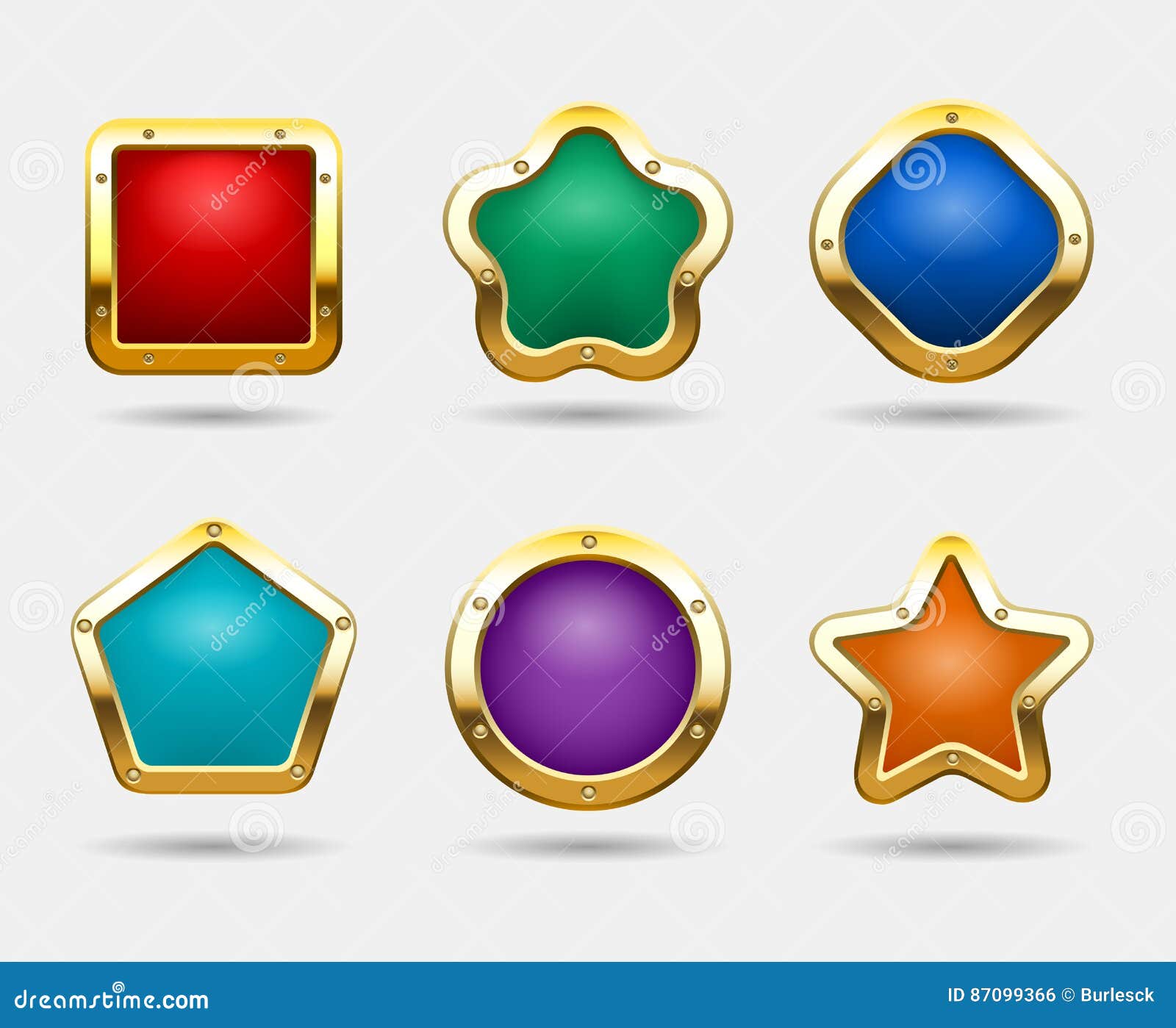 Golden Game Buttons Isolated On White Background. Vector Candy Button ...