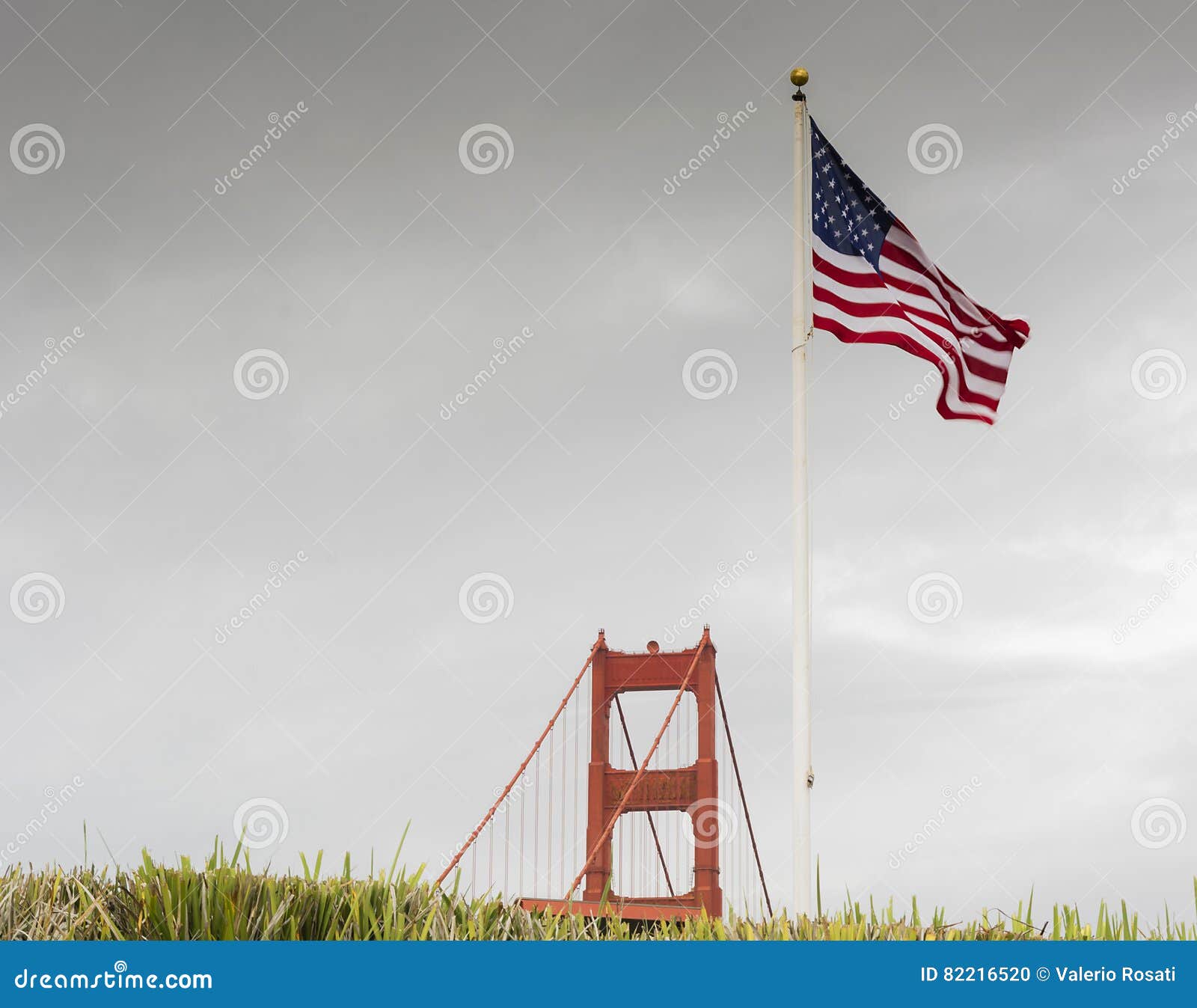 Golden Gate Bridge with American Flag Editorial Image - Image of ...