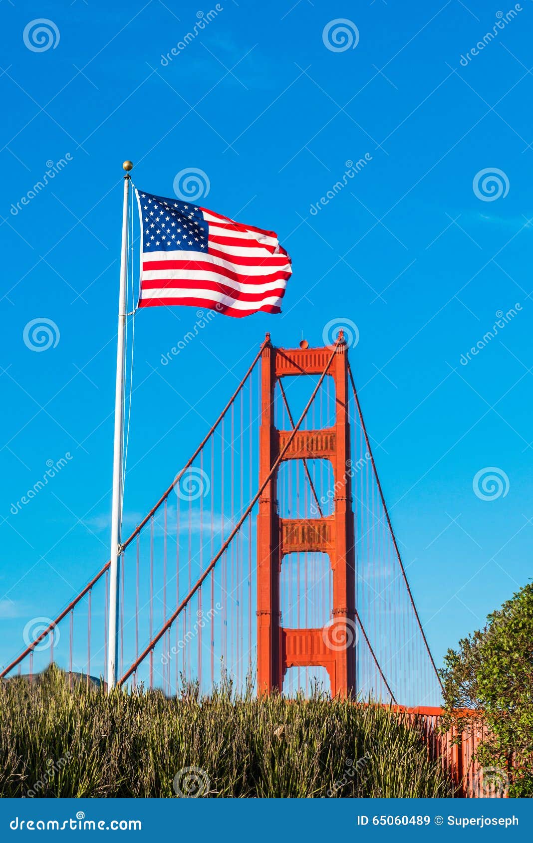 Golden Gate Bridge and American Flag Stock Image - Image of connection ...