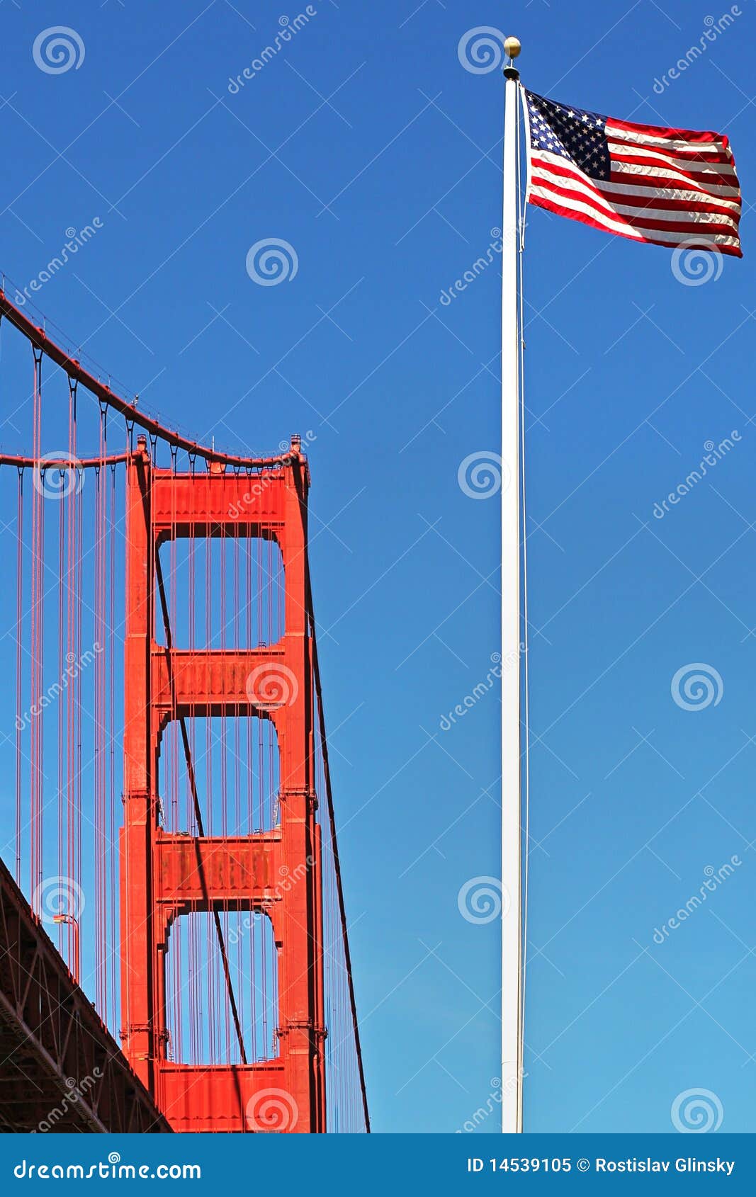 Golden Gate Bridge and American National Flag. Stock Image - Image of ...