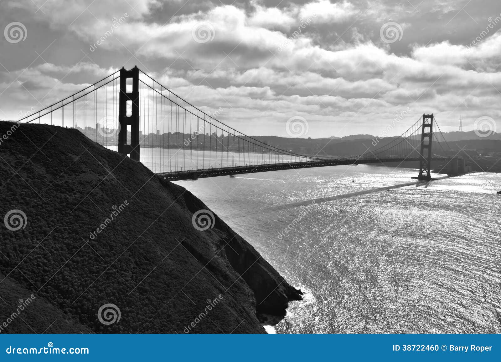 Golden Gate Bridge in Black and White Stock Photo - Image of west ...