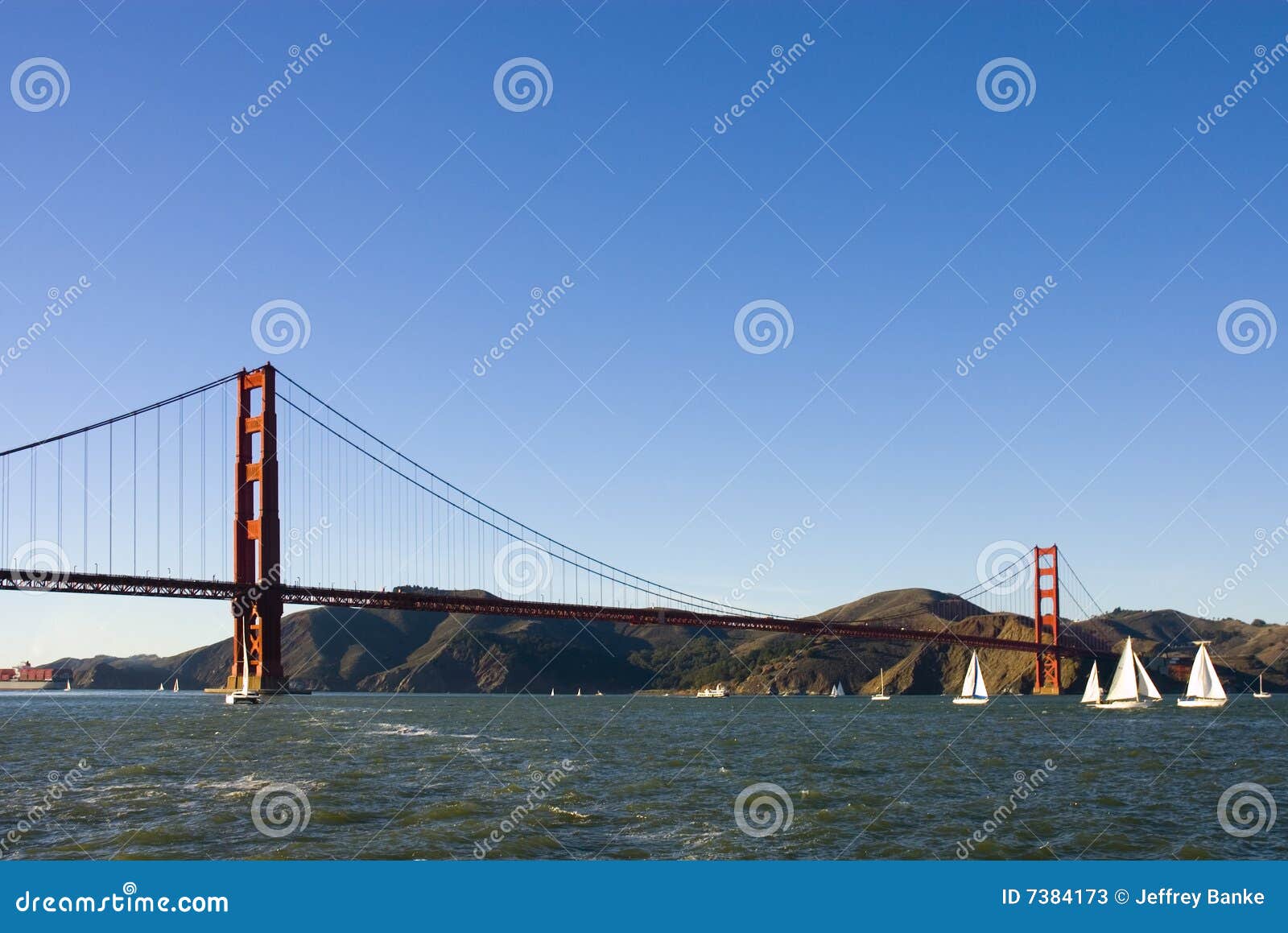Golden Gate Bridge from a Boat Stock Image - Image of orange, cables ...