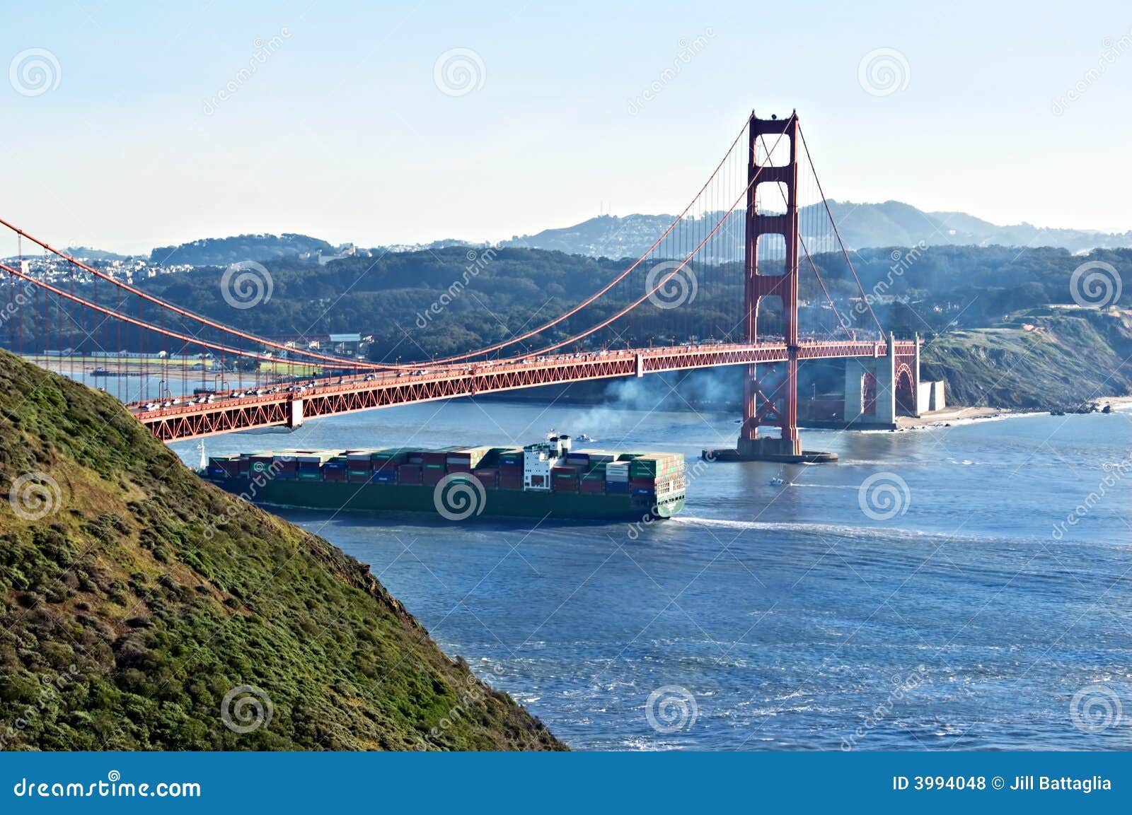 Golden Gate Bridge and Cargo Ship Stock Photo - Image of ship, ocean ...