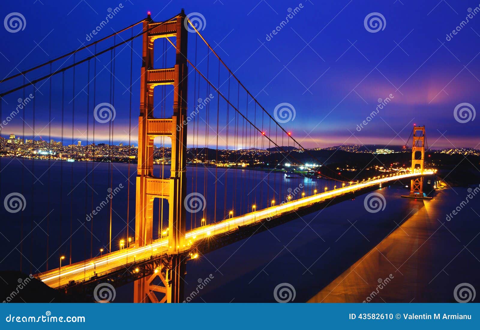 Golden Gate Bridge stock photo. Image of dusk, view, golden - 43582610