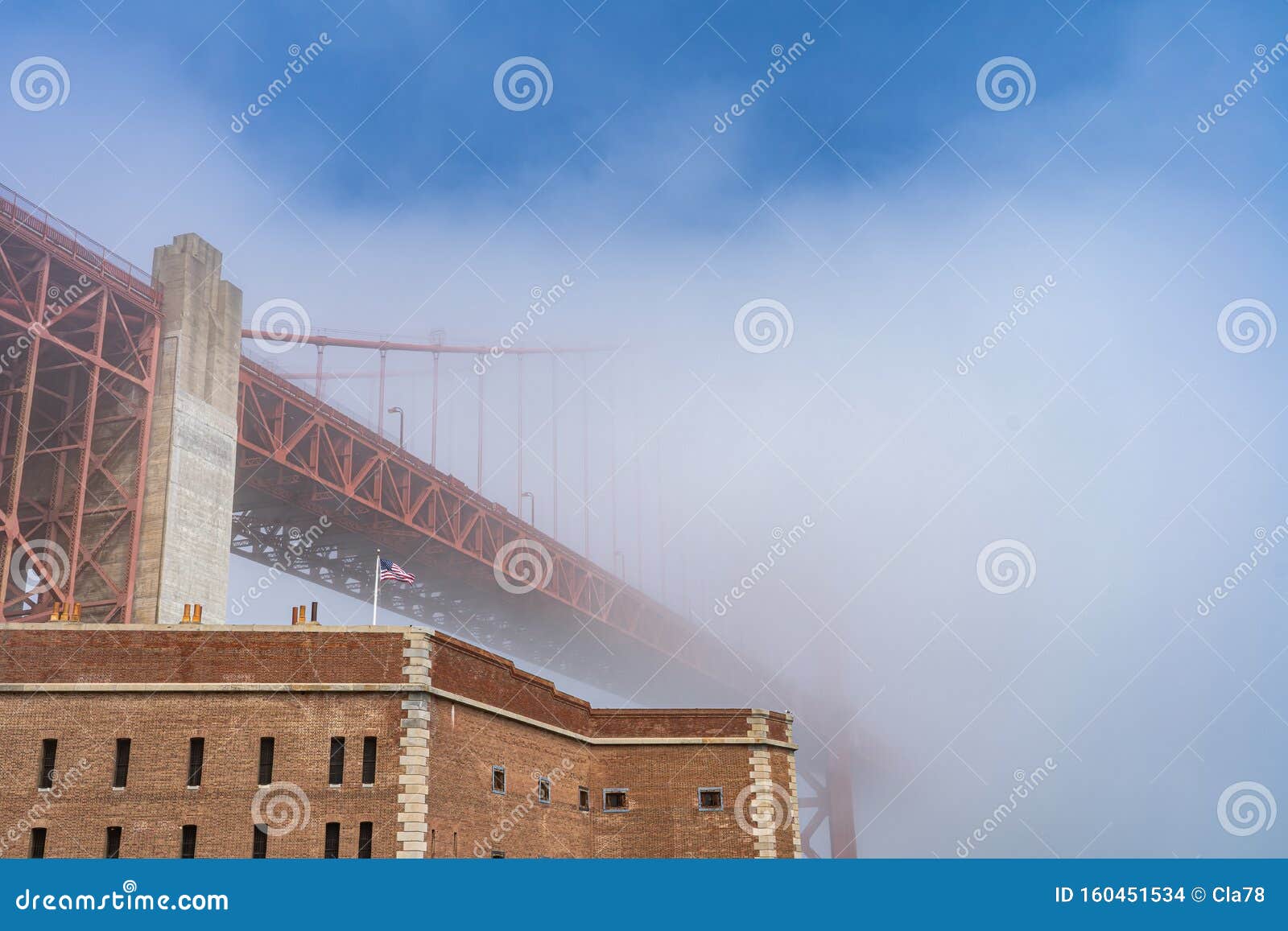 Golden Gate Bridge and Fort Point in the Fog Stock Photo - Image of ...