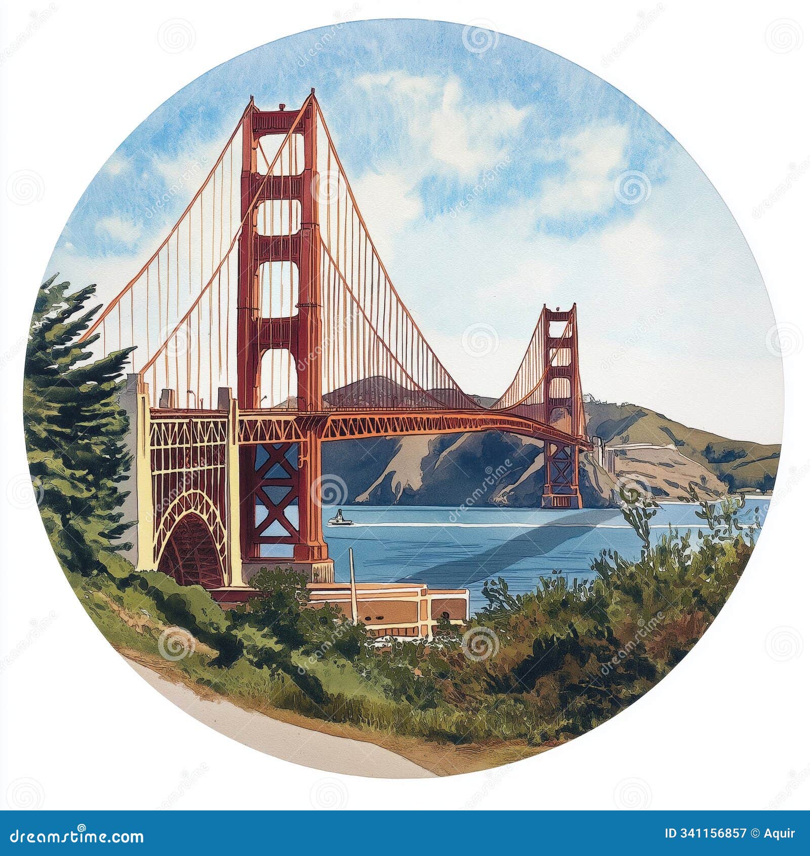 Golden Gate Bridge. Golden Gate Bridge Hand-drawn Comic Illustration ...