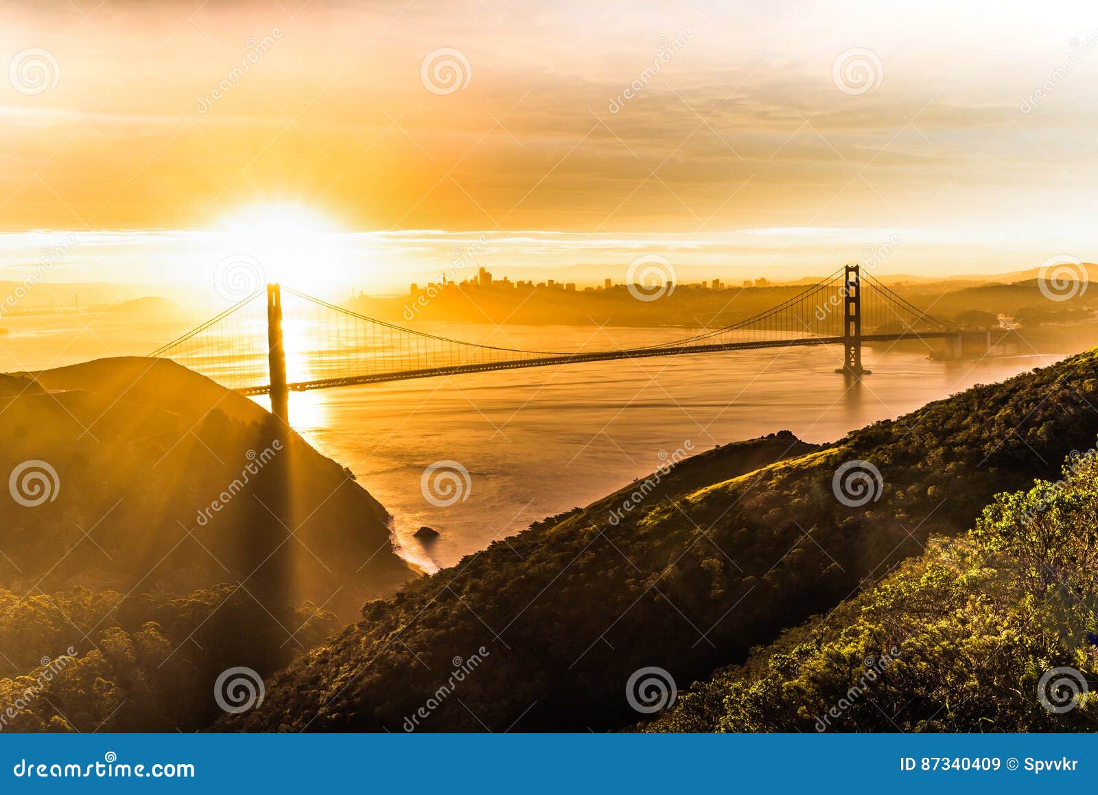 Golden Gate Bridge Lit by First Sun Rays Stock Image - Image of nature ...