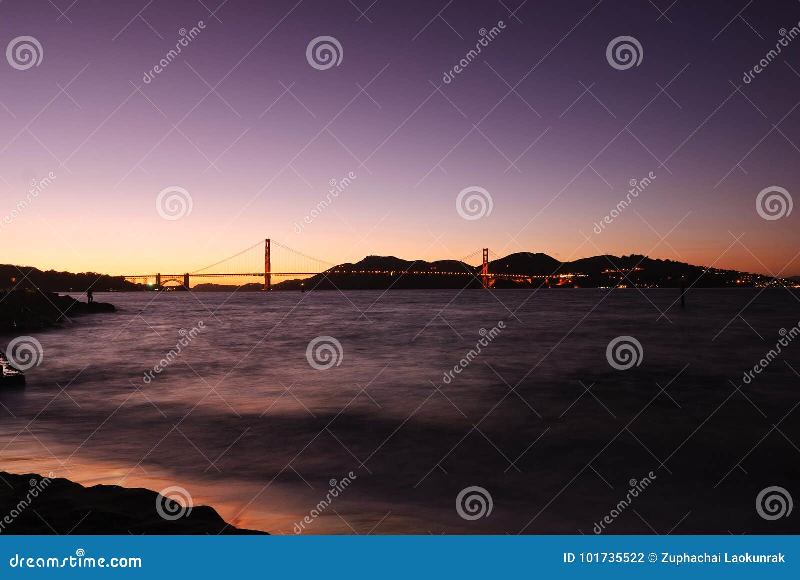 Golden Gate Bridge in Magic Moment at Twilight Time , with Silky Ocean ...