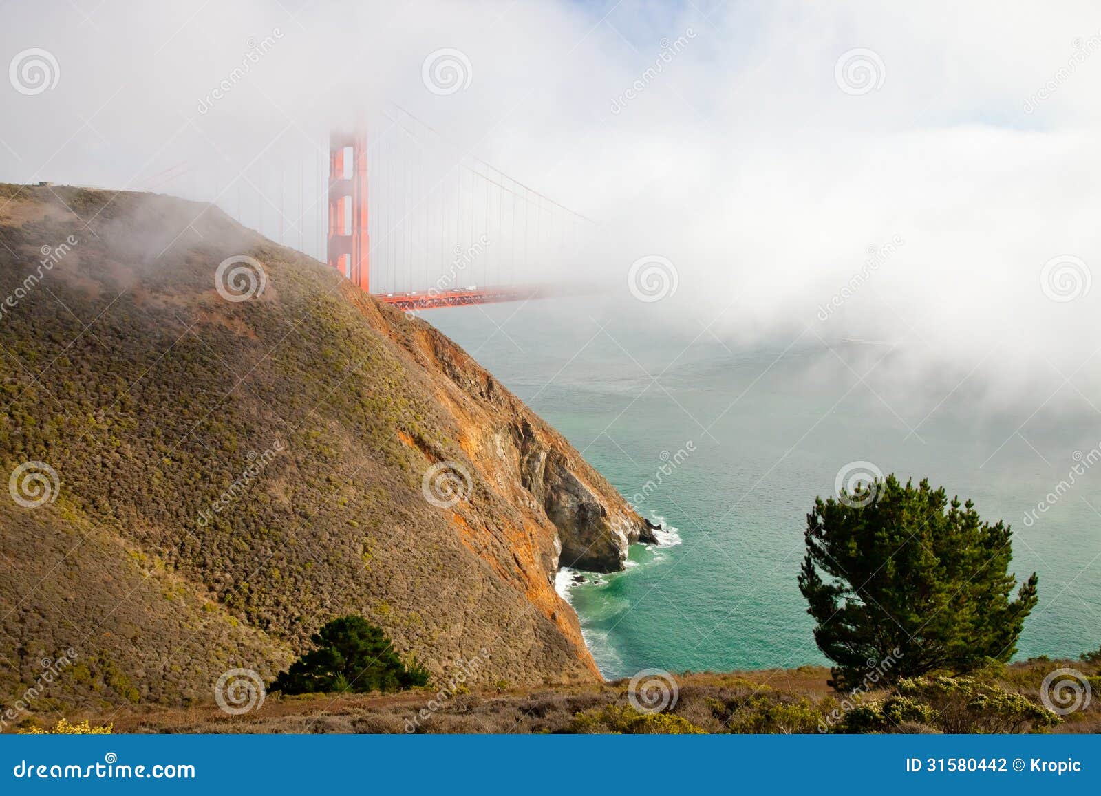 Golden Gate Bridge in the Mist Stock Photo - Image of connection ...