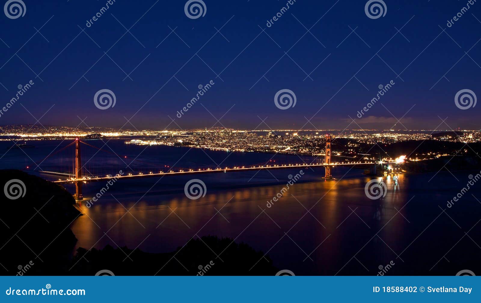 Golden Gate Bridge by Night Stock Photo - Image of coast, destinations ...