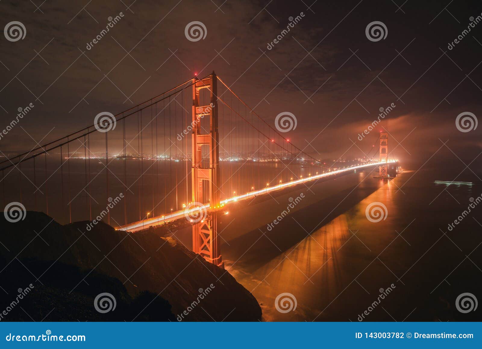 Golden Gate Bridge at Night Editorial Photography - Image of lights ...