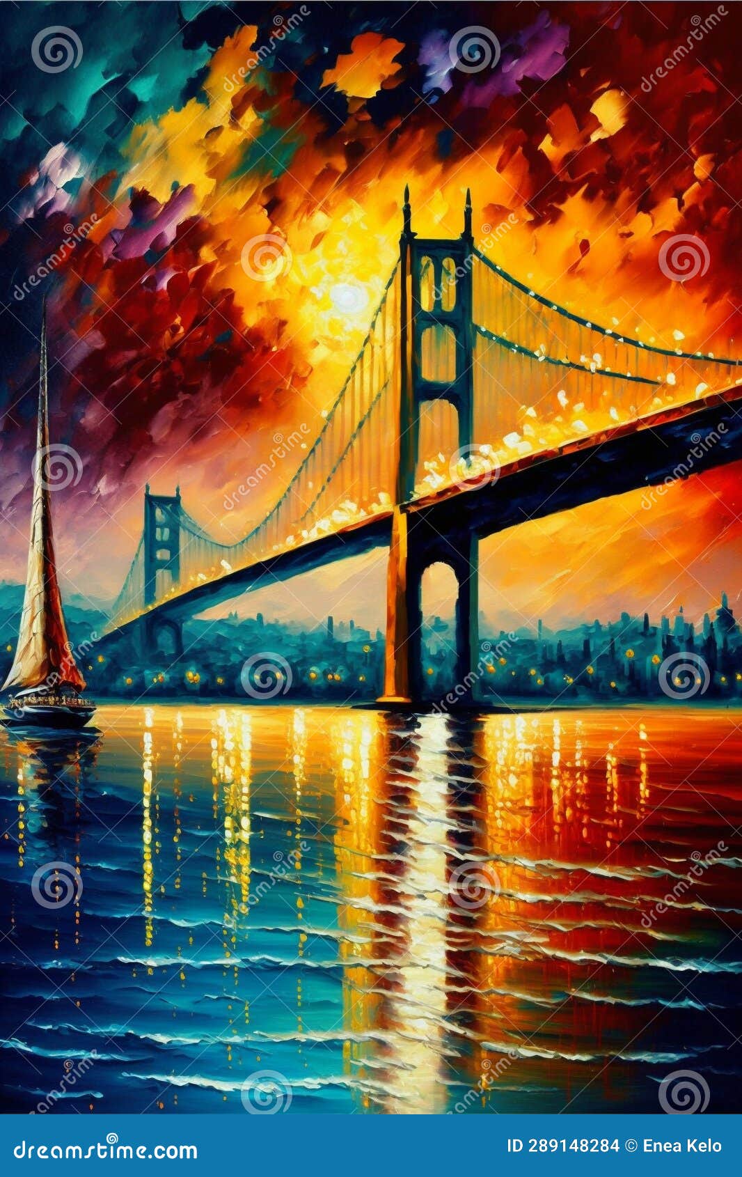 Golden Gate Bridge in Impressionist Art Style Stock Illustration ...