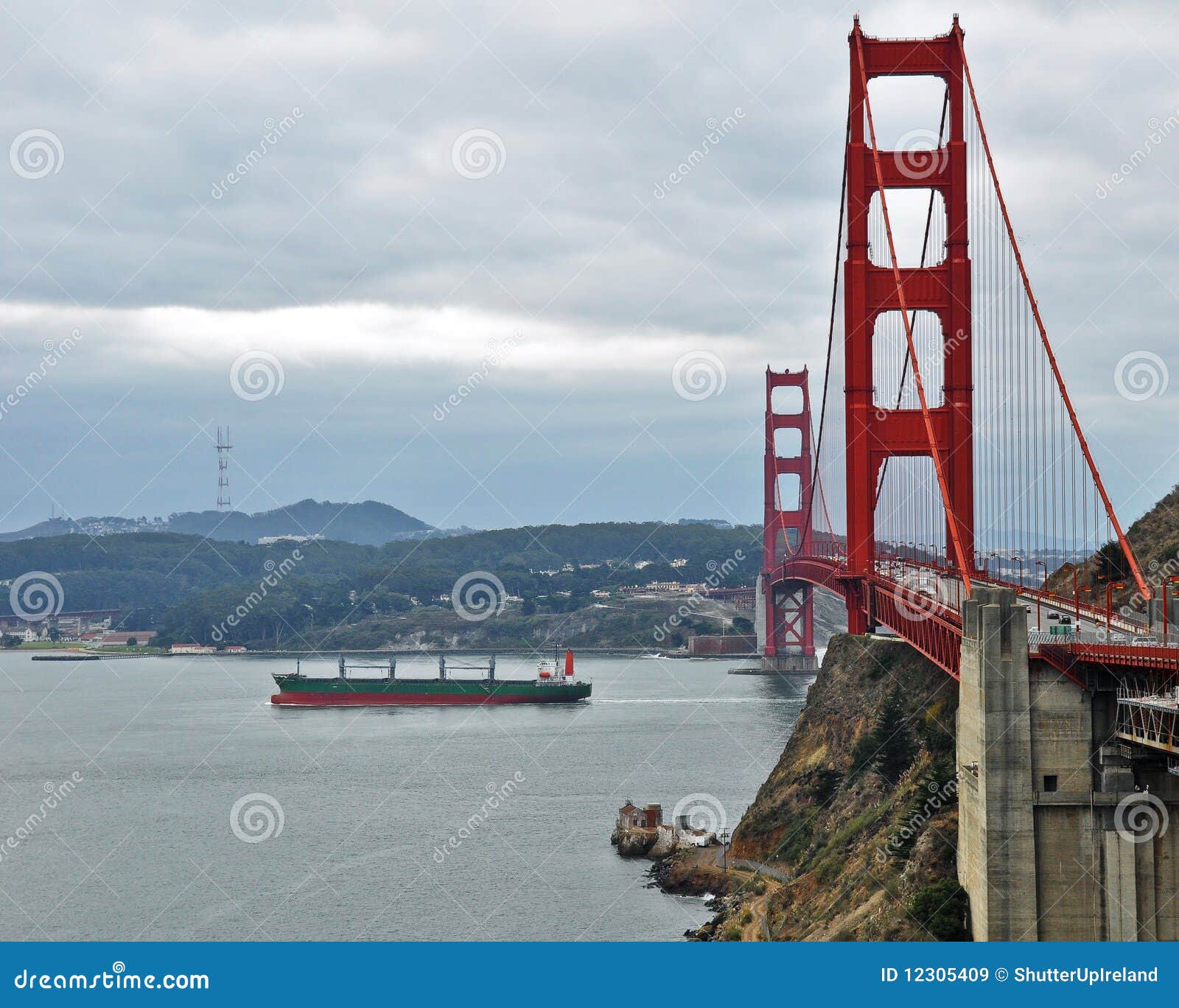 Golden Gate Bridge with Ship Sailing Stock Image - Image of bridge ...